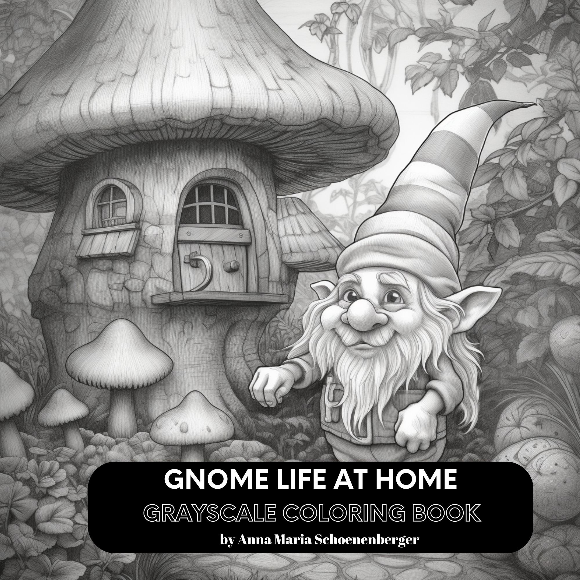 GNOME LIFE at HOME 50 Grayscale Coloring Pages - Etsy