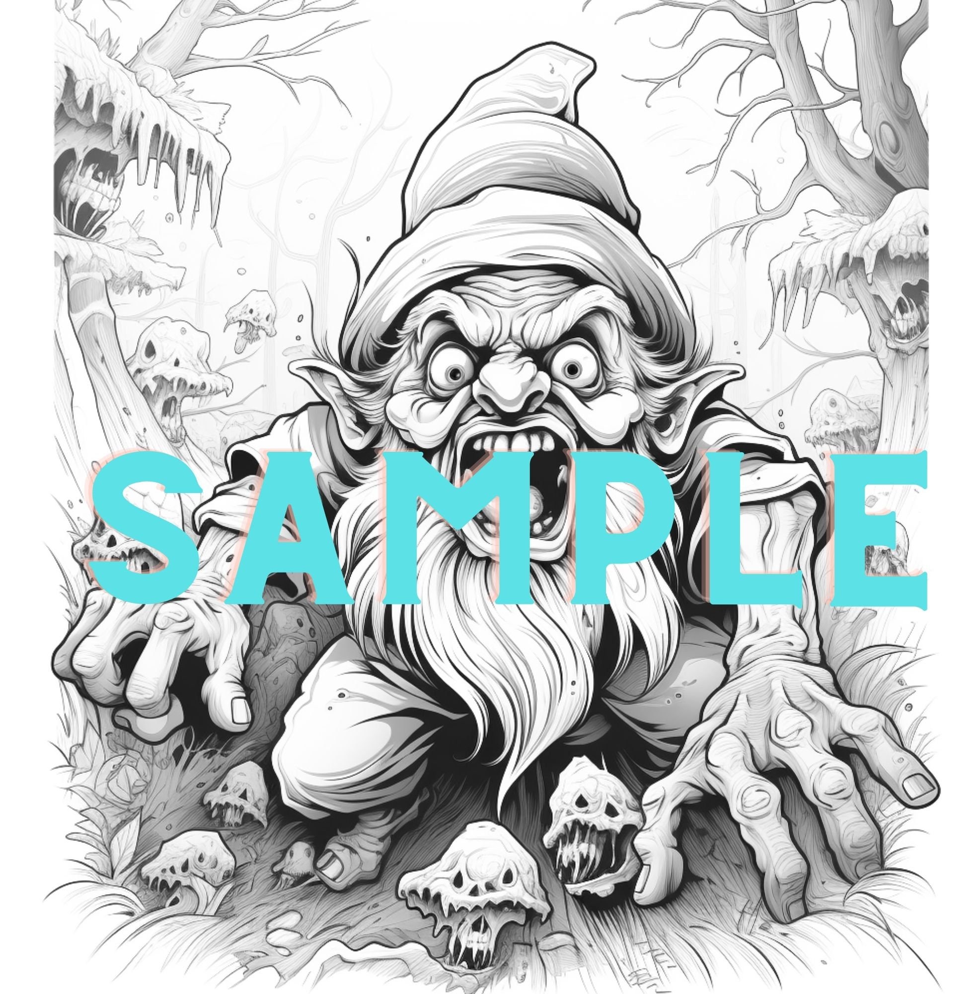 PSYCHO GNOMES-50 AI Grayscale Coloring Pages - Etsy