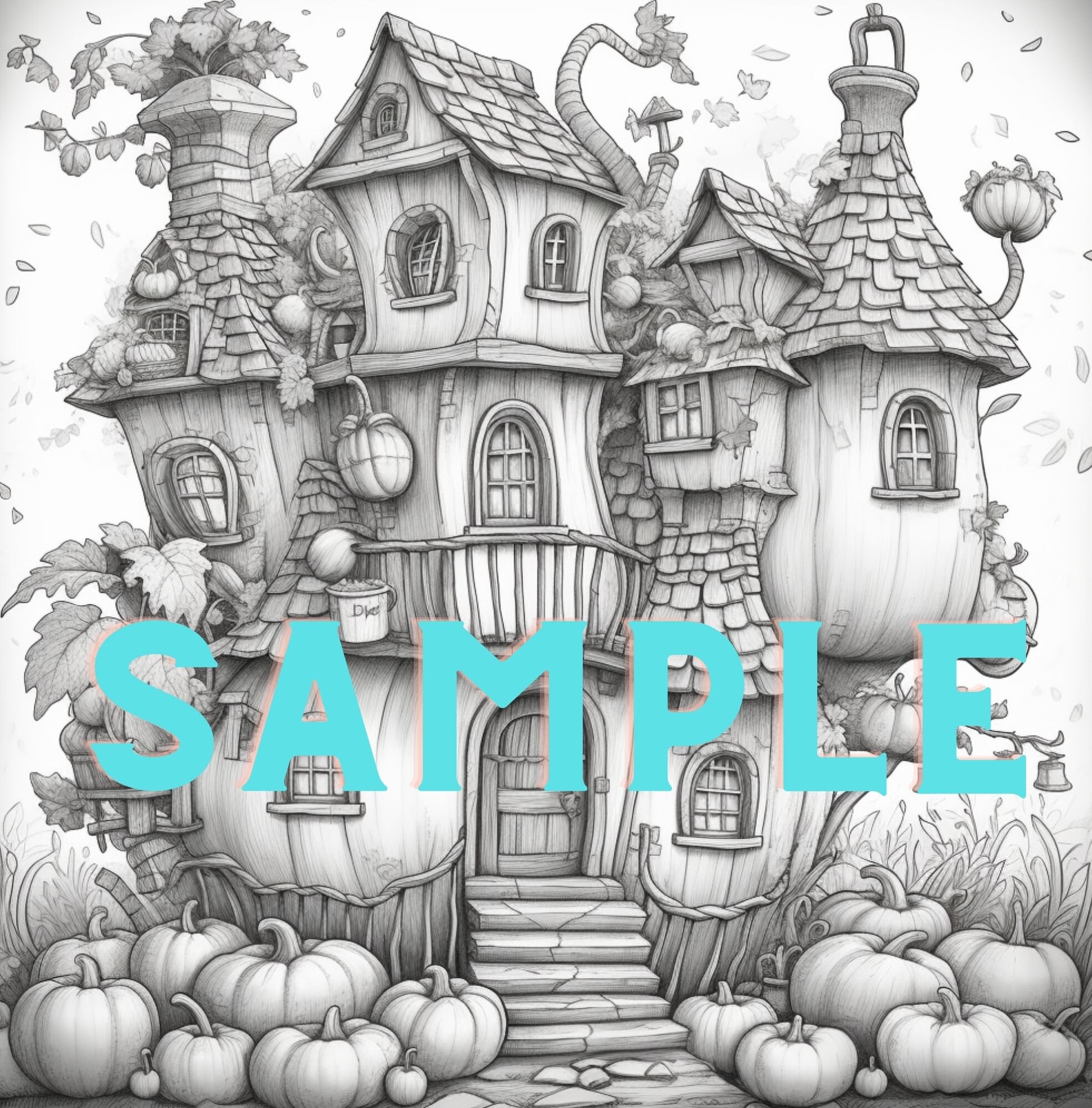 THE PUMPKIN PALACE 50 Grayscale Coloring Pages - Etsy