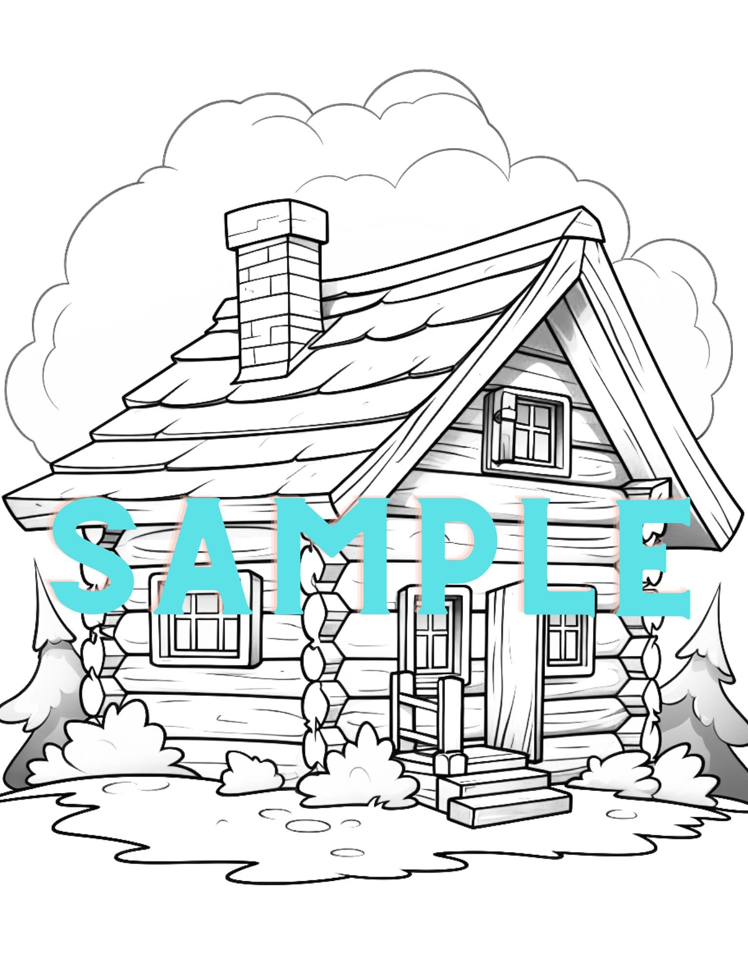 LOG CABINS 50 AI Large Print Coloring Pages - Etsy