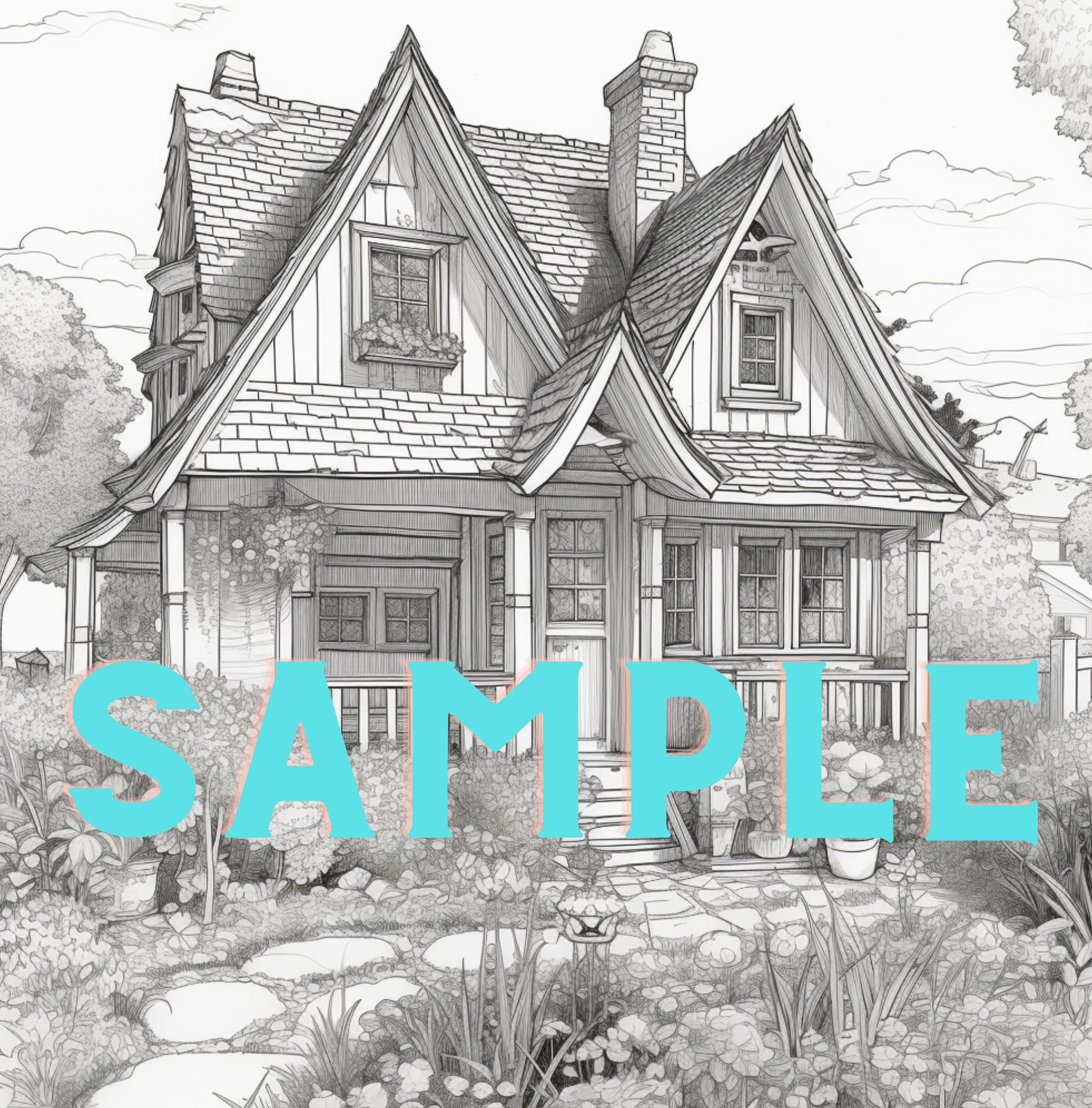 THE GARDEN COTTAGE 50 Grayscale Coloring Pages - Etsy