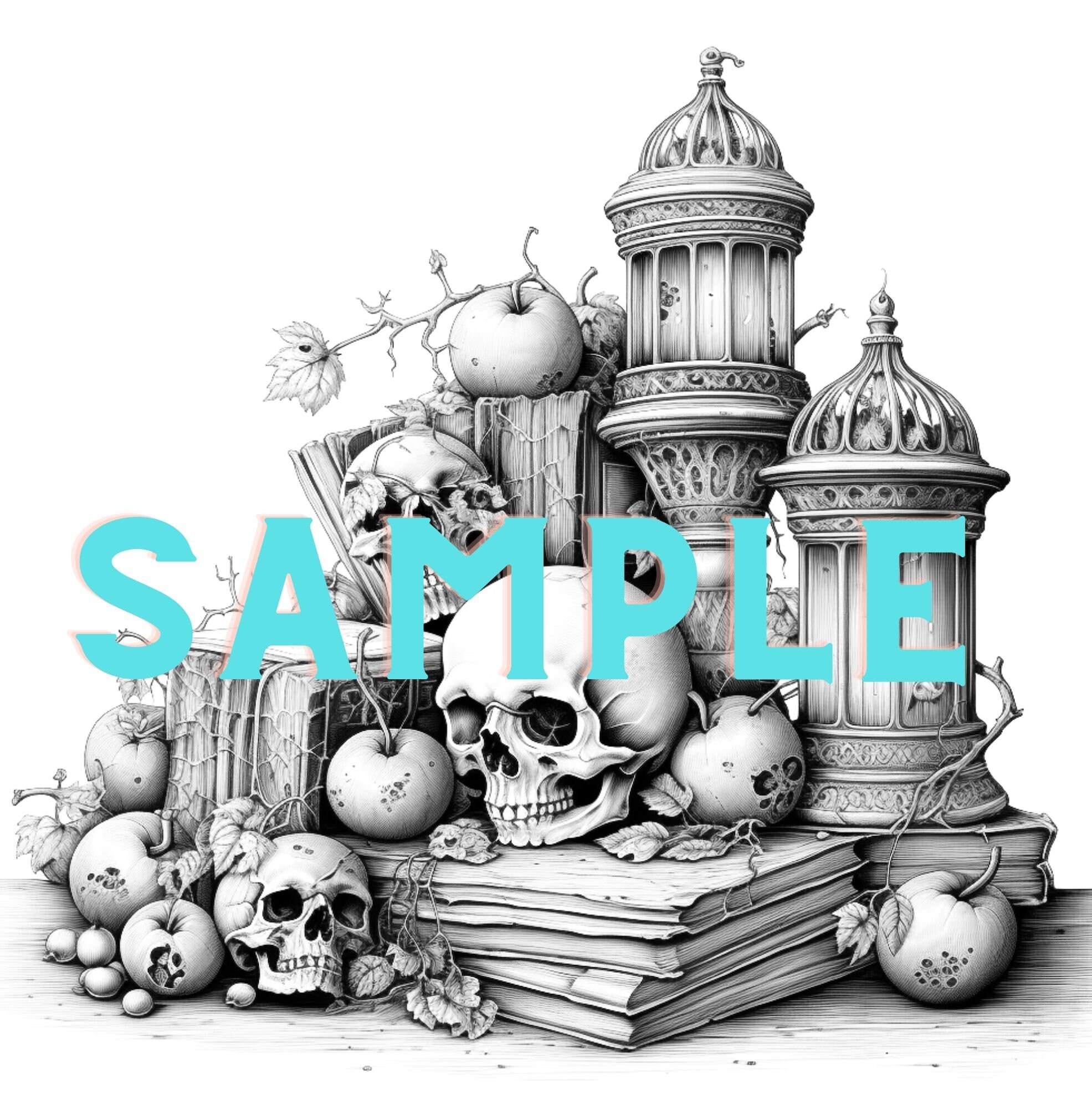 GOTHIC STILL LIFE-50 Grayscale Coloring Pages - Etsy