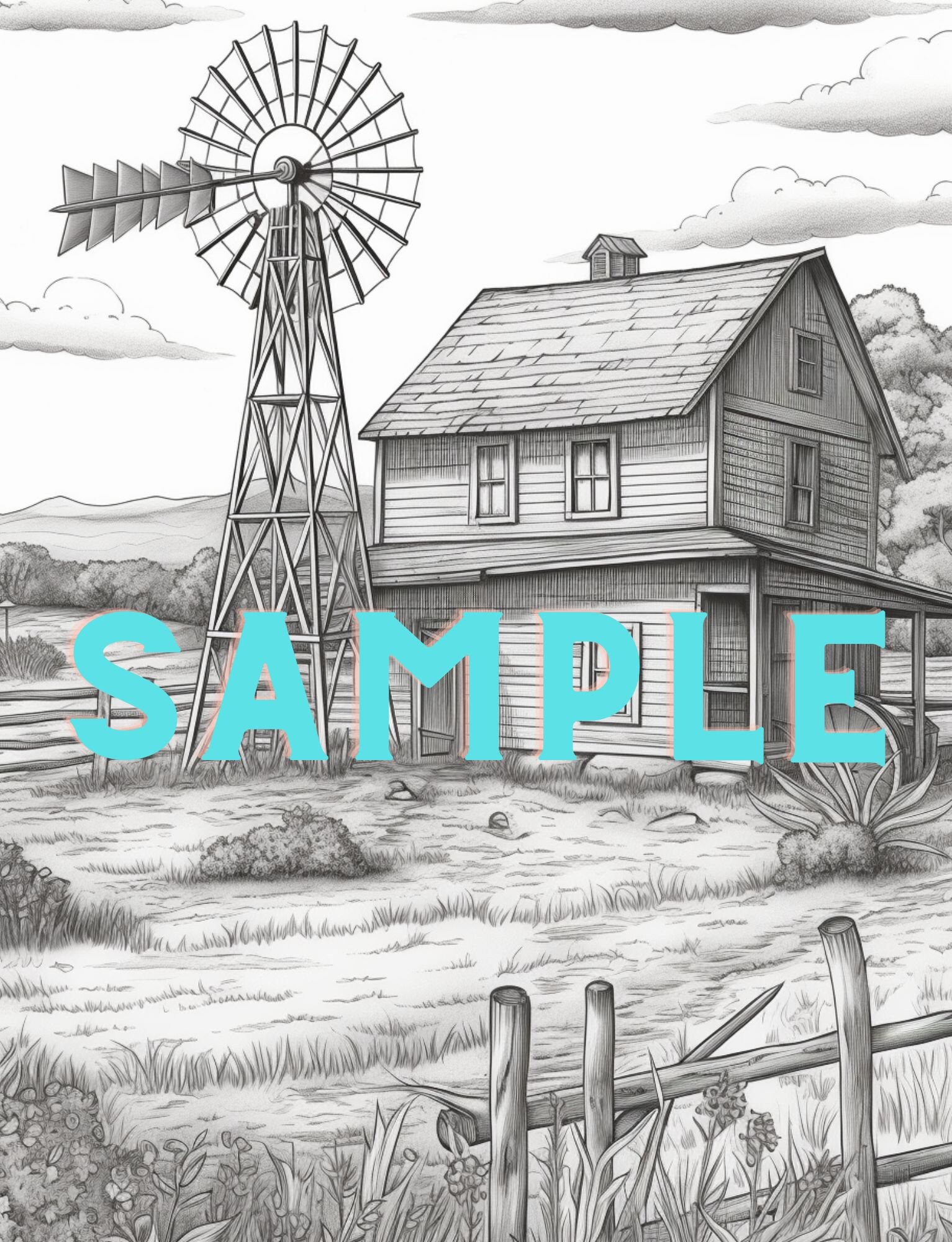 Barns on the Farm 50 AI Grayscale Coloring Pages - Etsy