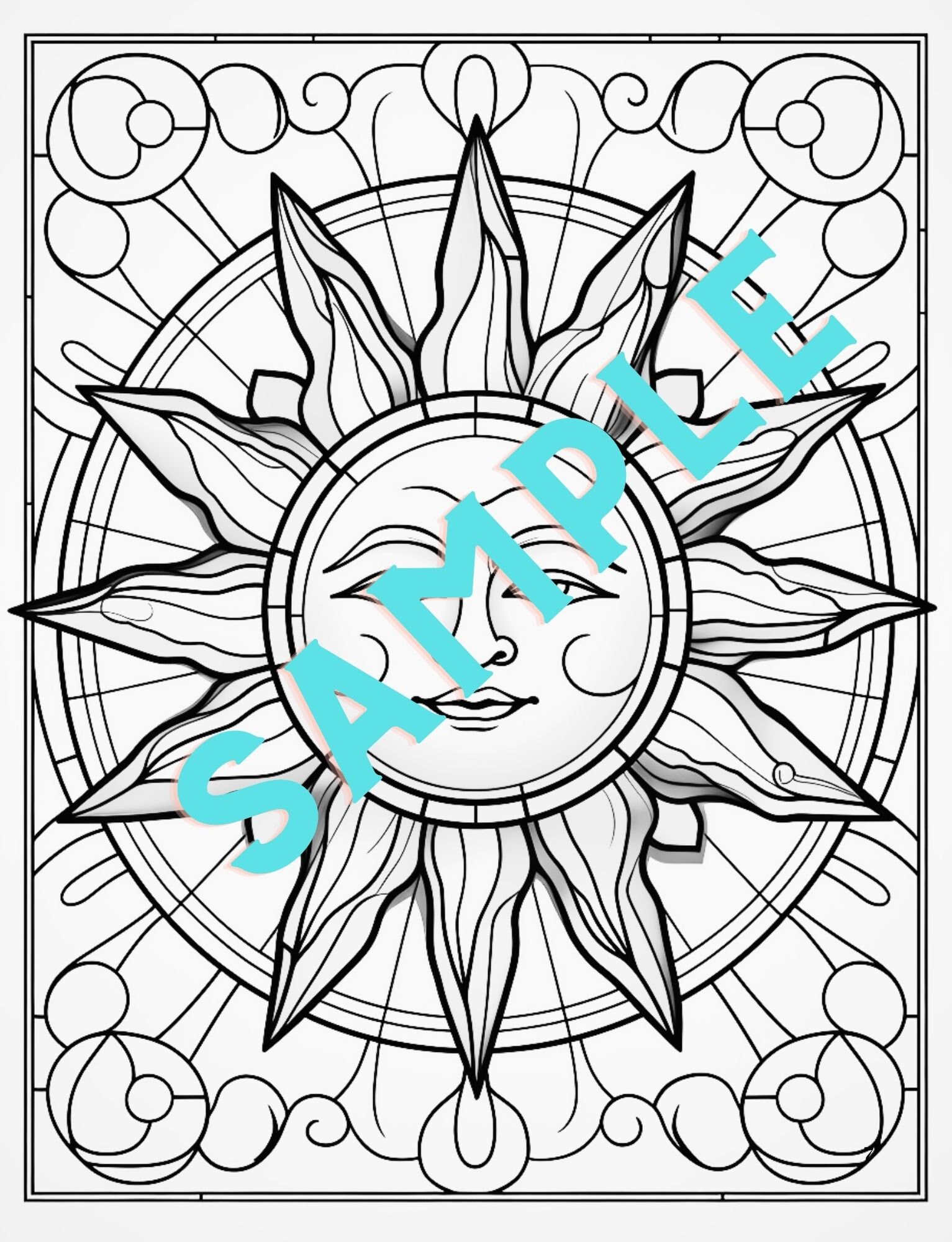 THE MYSTIC SUN-50 Stained-glass Coloring Pages - Etsy