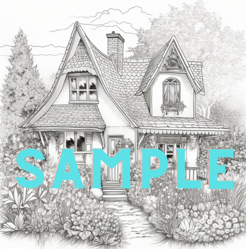 THE GARDEN COTTAGE - 50 Grayscale Coloring Pages - Etsy