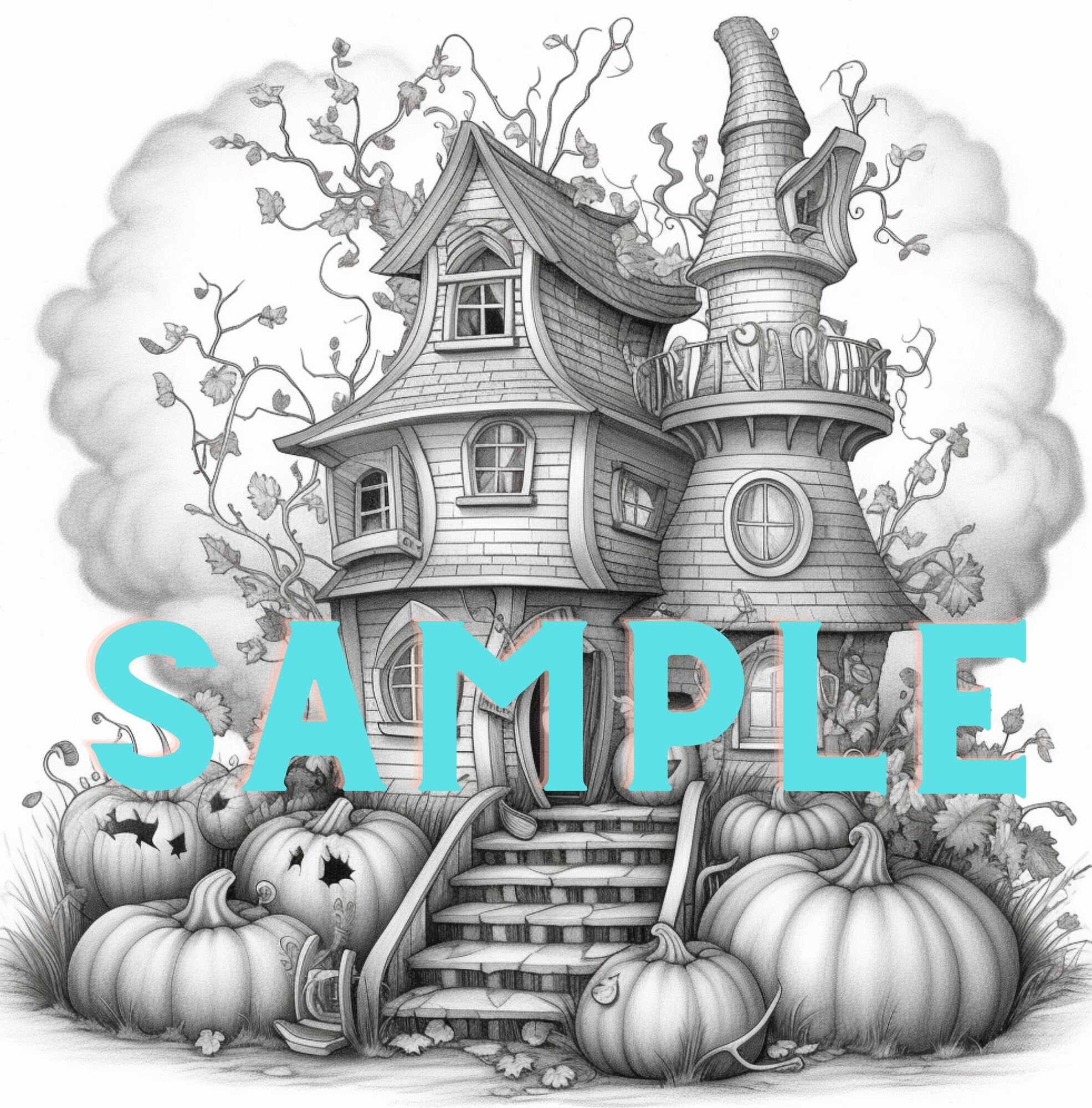 THE PUMPKIN PALACE 50 Grayscale Coloring Pages - Etsy