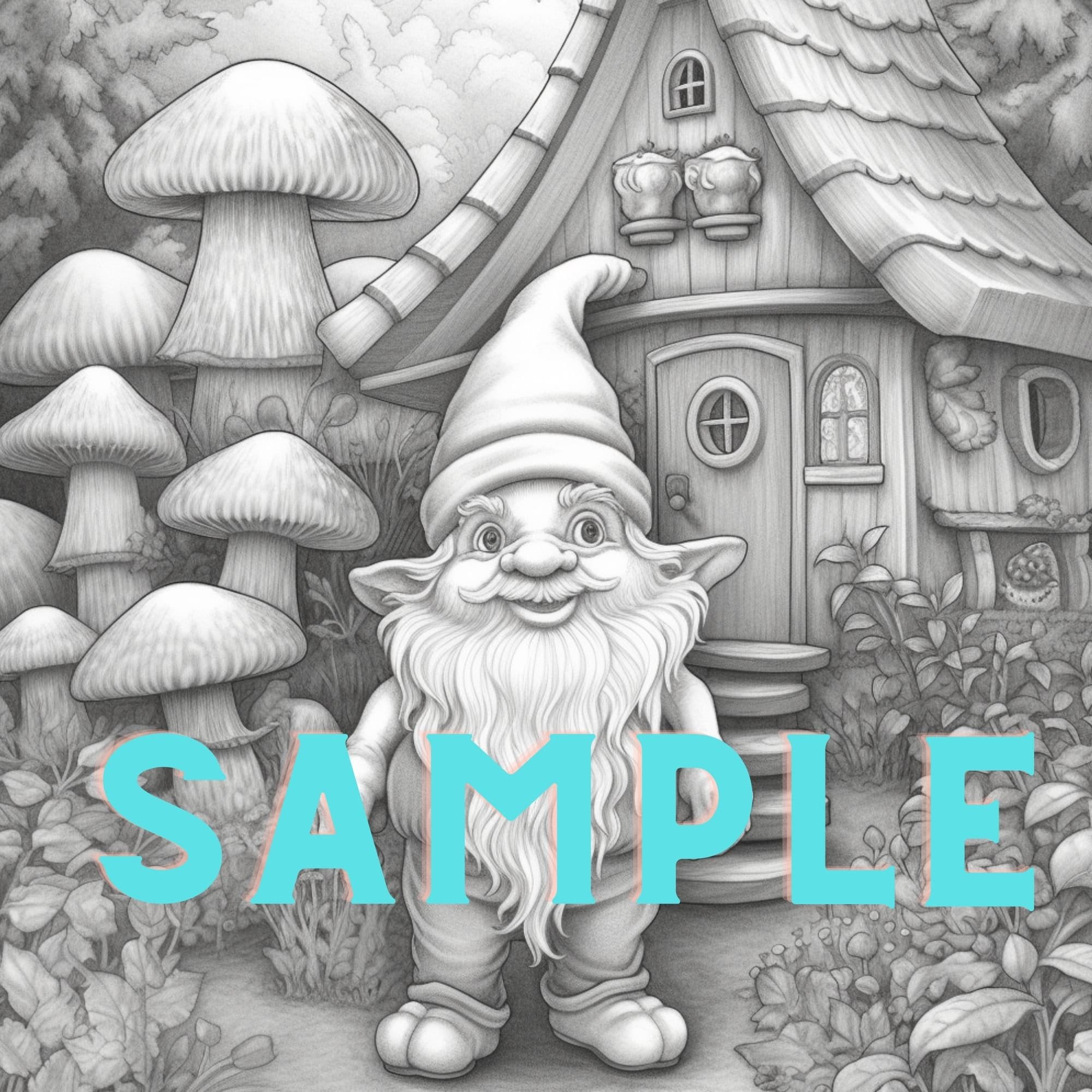 GNOME LIFE at HOME 50 Grayscale Coloring Pages - Etsy