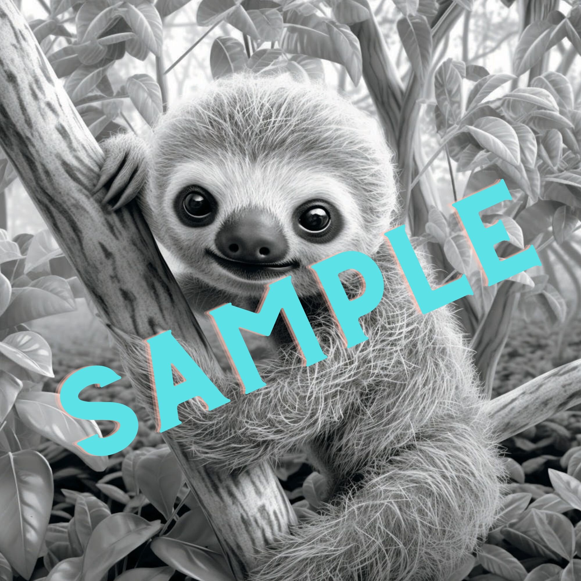 BABY JUNGLE ANIMALS 50 Grayscale Coloring Pages - Etsy