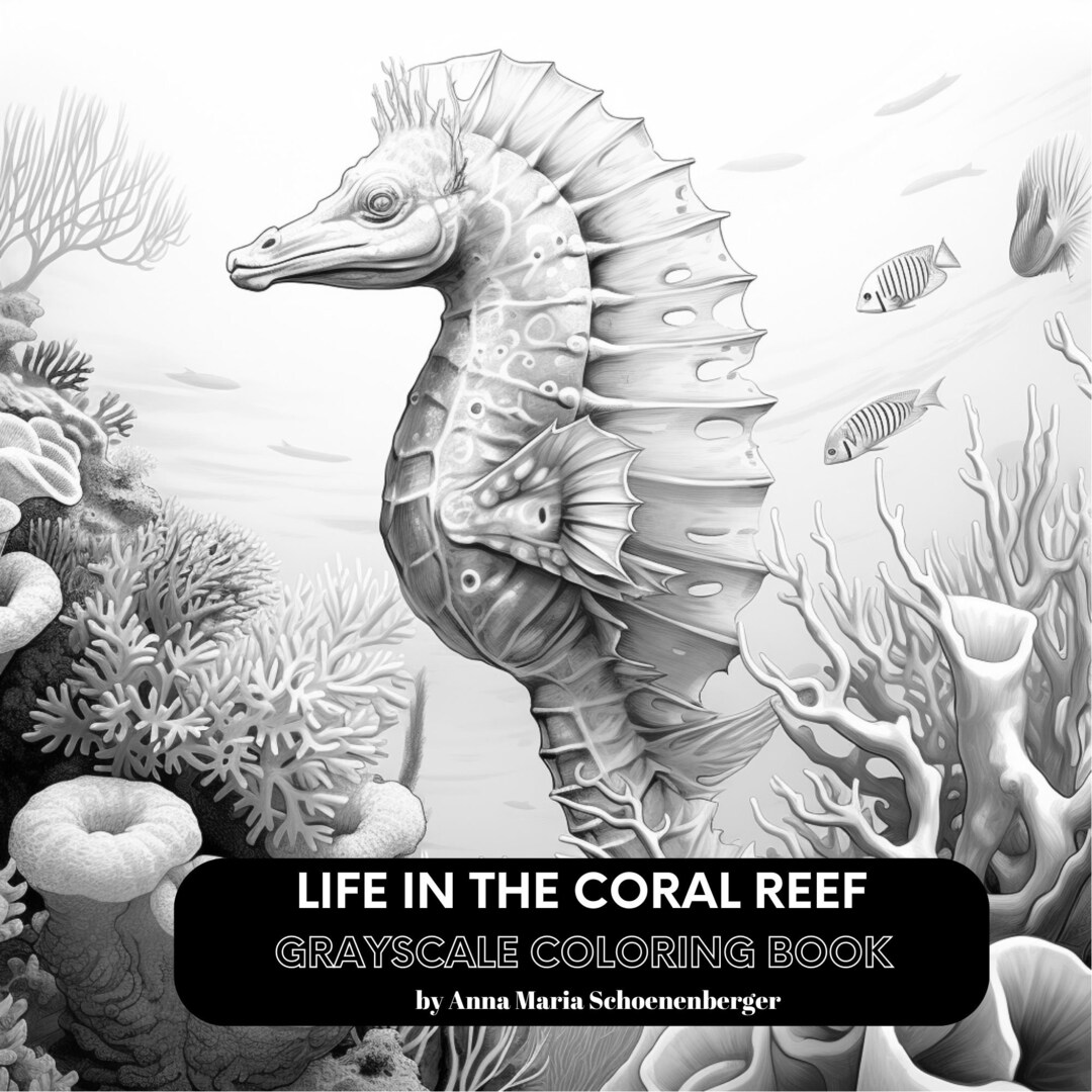 Life in the Coral Reef - 50 Grayscale Coloring Pages - Etsy