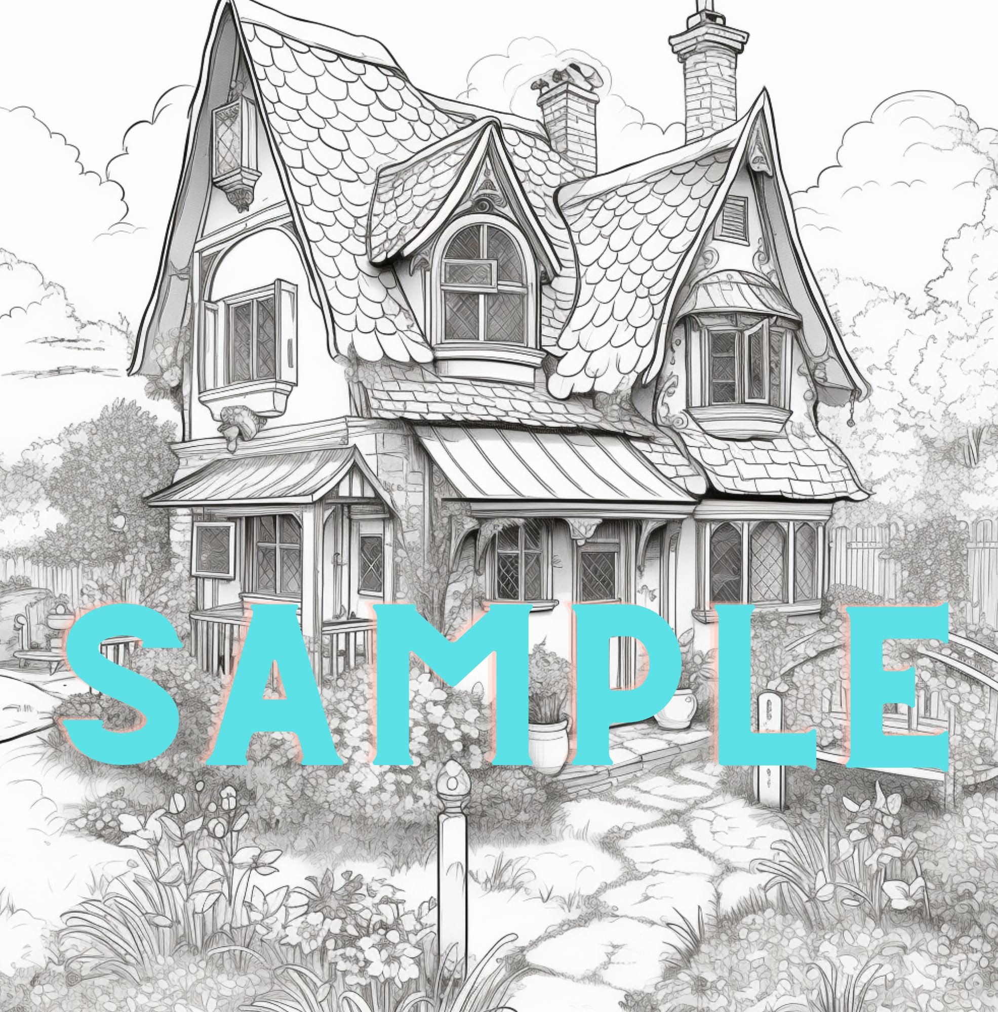 THE GARDEN COTTAGE 50 Grayscale Coloring Pages - Etsy
