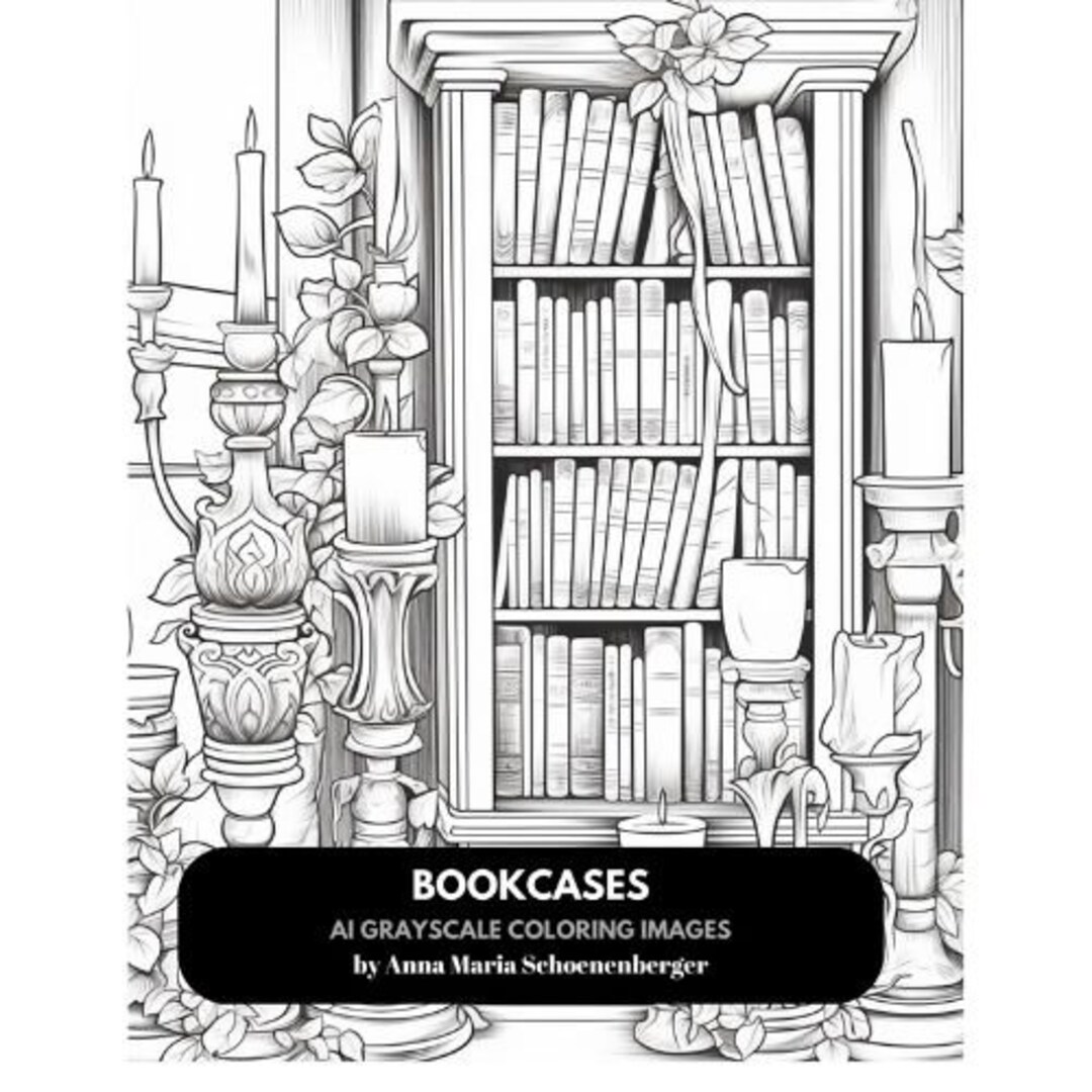 BOOKCASES 50 AI Grayscale Coloring Pages - Etsy
