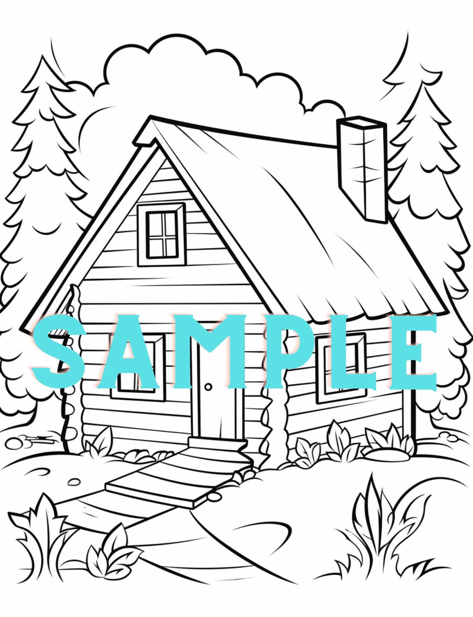 LOG CABINS 50 AI Large Print Coloring Pages - Etsy