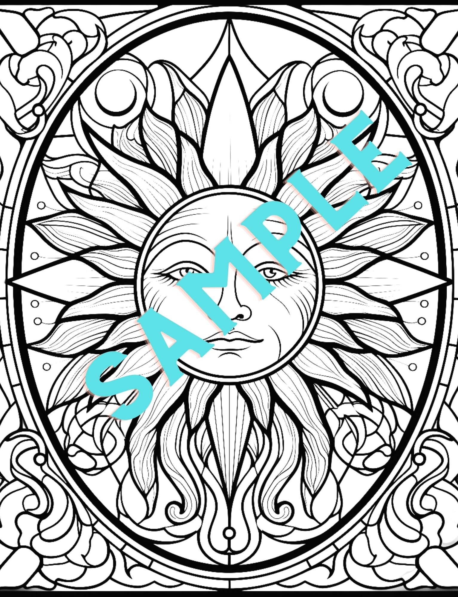 THE MYSTIC SUN-50 Stained-glass Coloring Pages - Etsy