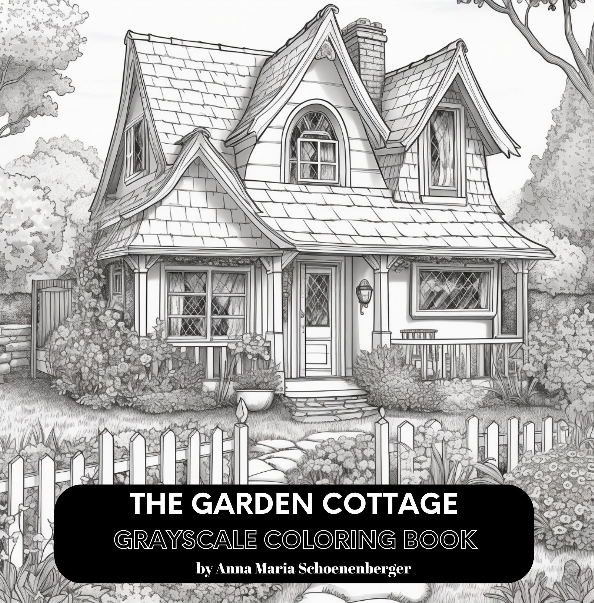 THE GARDEN COTTAGE 50 Grayscale Coloring Pages - Etsy