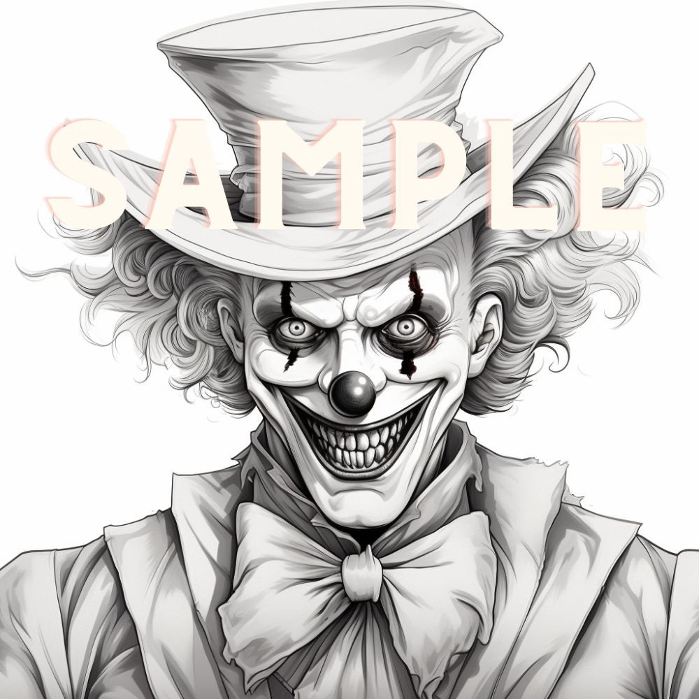 EVIL CLOWN - 50 Grayscale Coloring Pages - Etsy