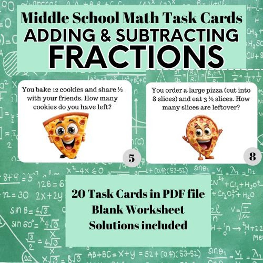 ADDING & SUBTRACTING FRACTONS Task Cards for Middle School Math - Etsy