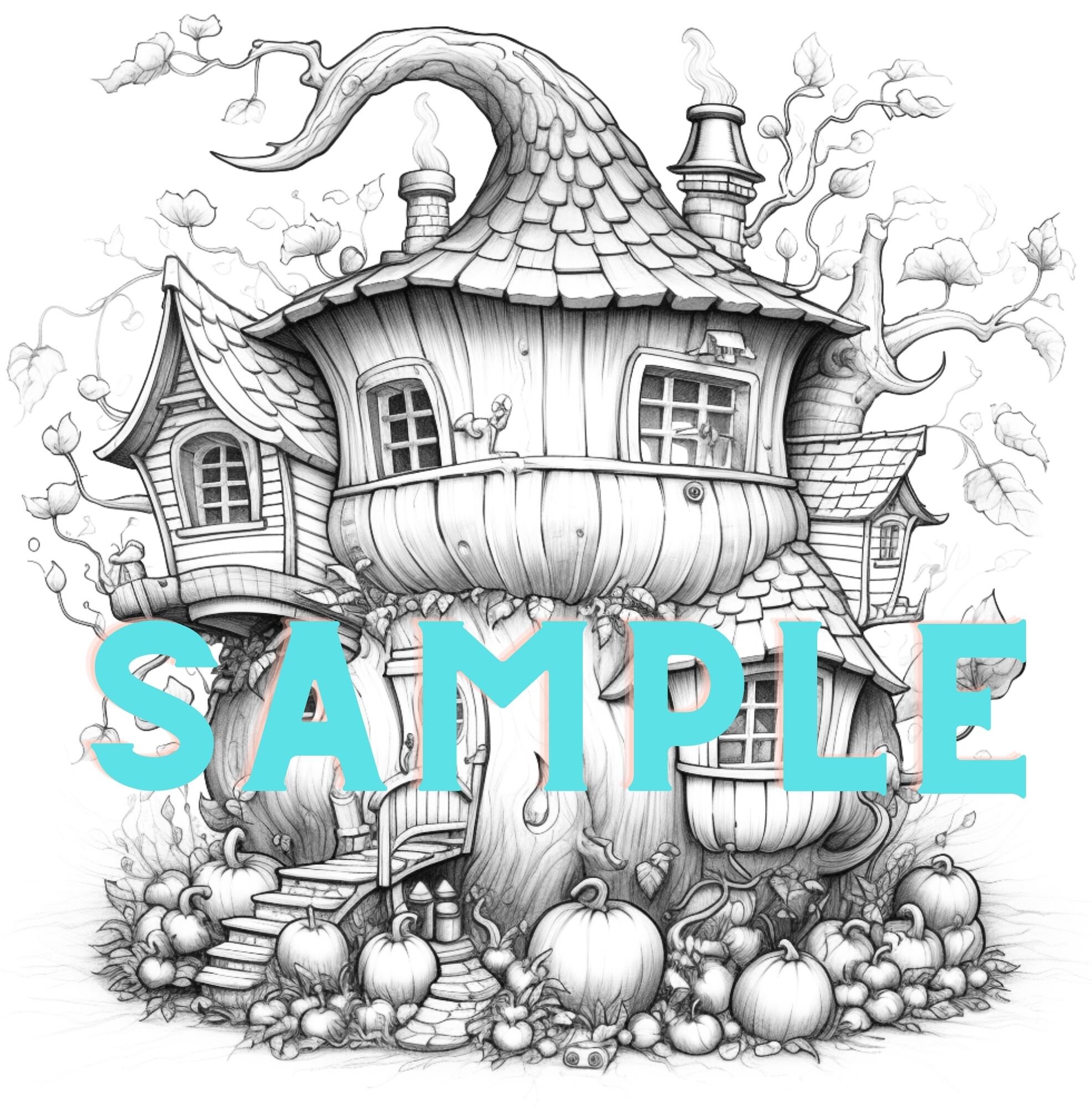 THE PUMPKIN PALACE 50 Grayscale Coloring Pages - Etsy