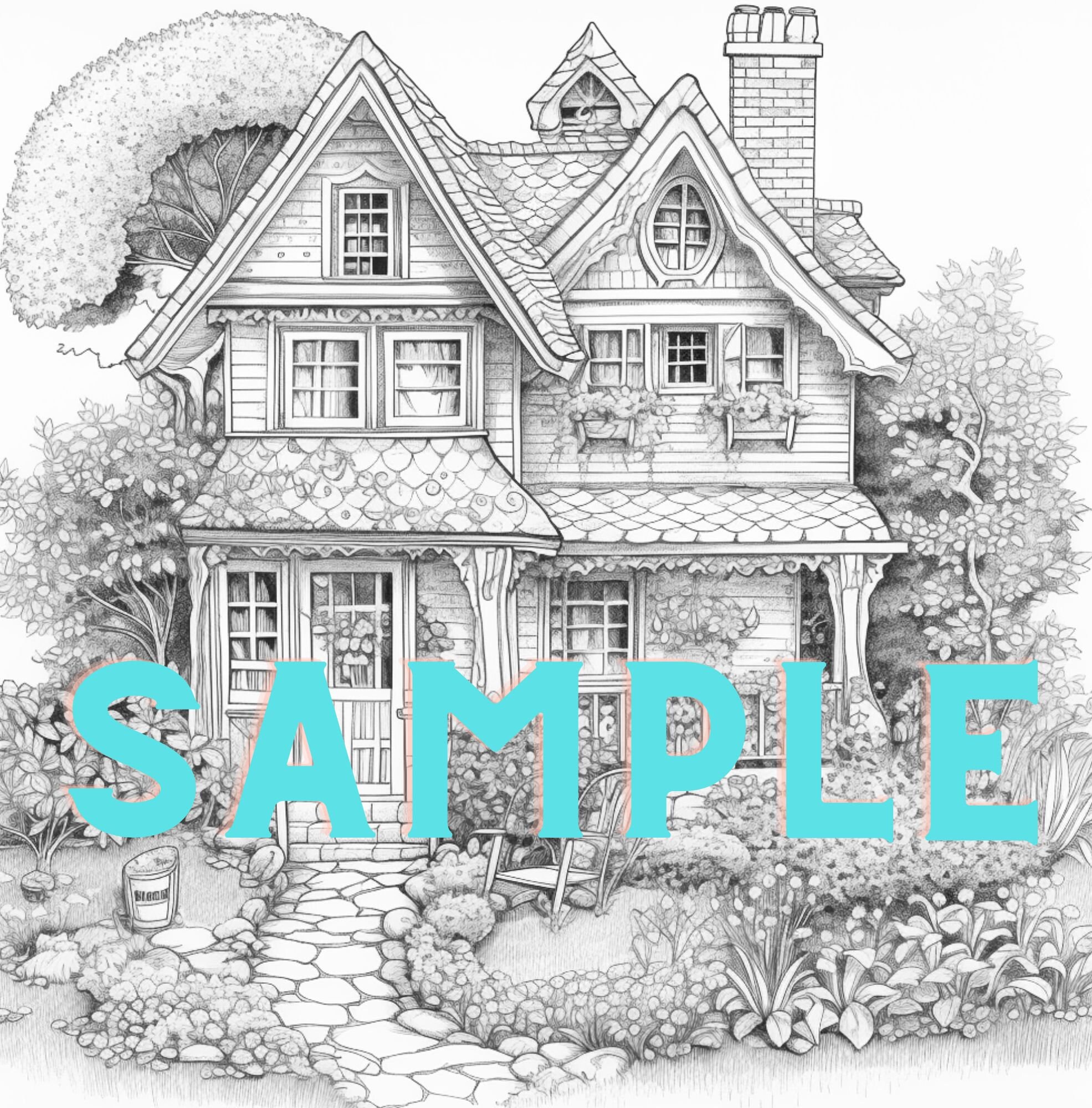 THE GARDEN COTTAGE 50 Grayscale Coloring Pages - Etsy