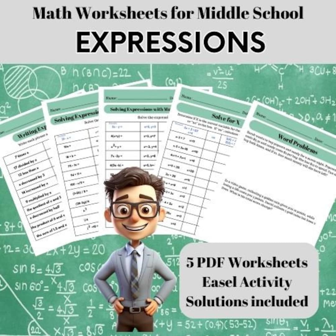 EXPRESSIONS Middle School Math Worksheets - Etsy