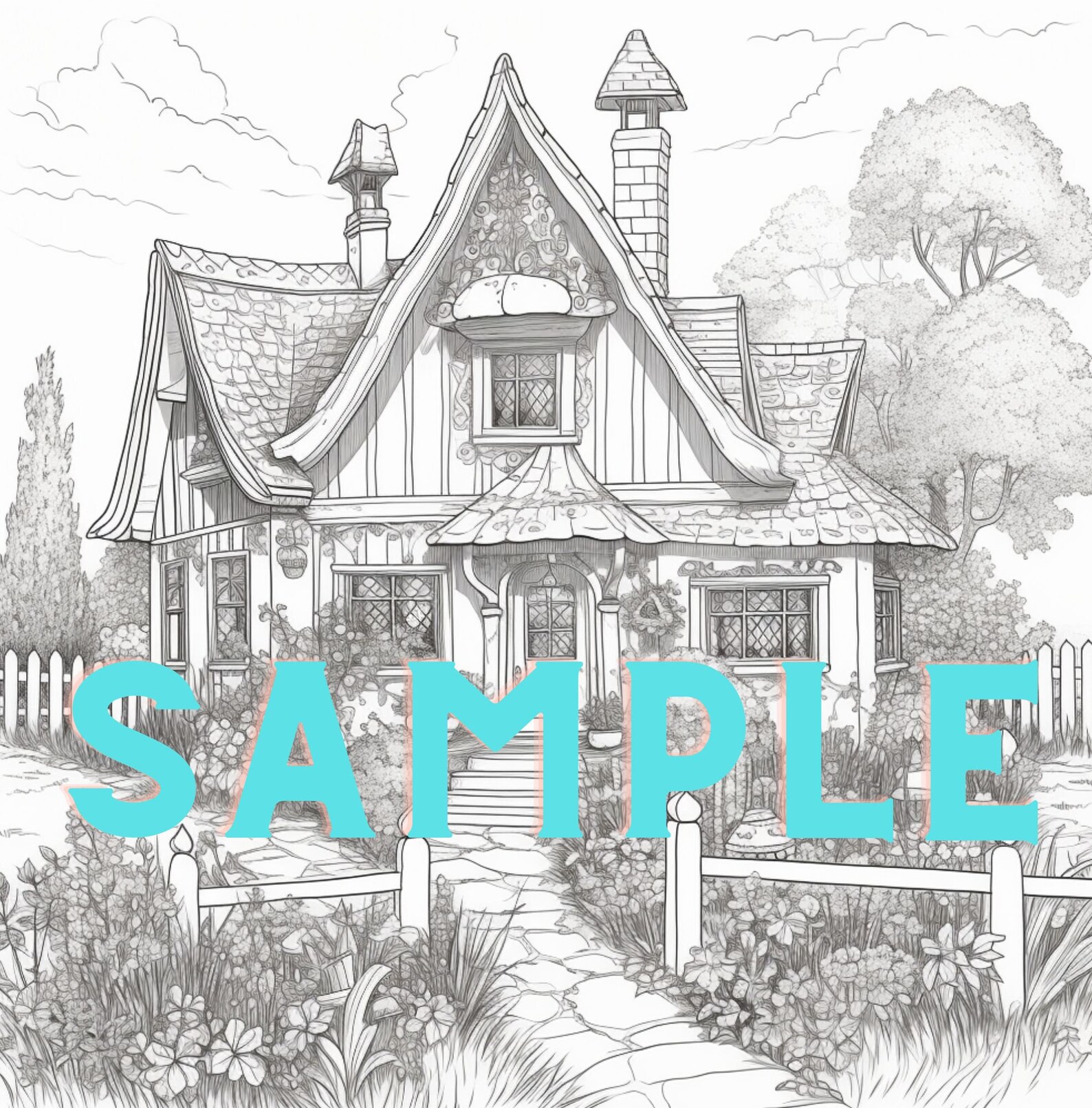 THE GARDEN COTTAGE - 50 Grayscale Coloring Pages - Etsy