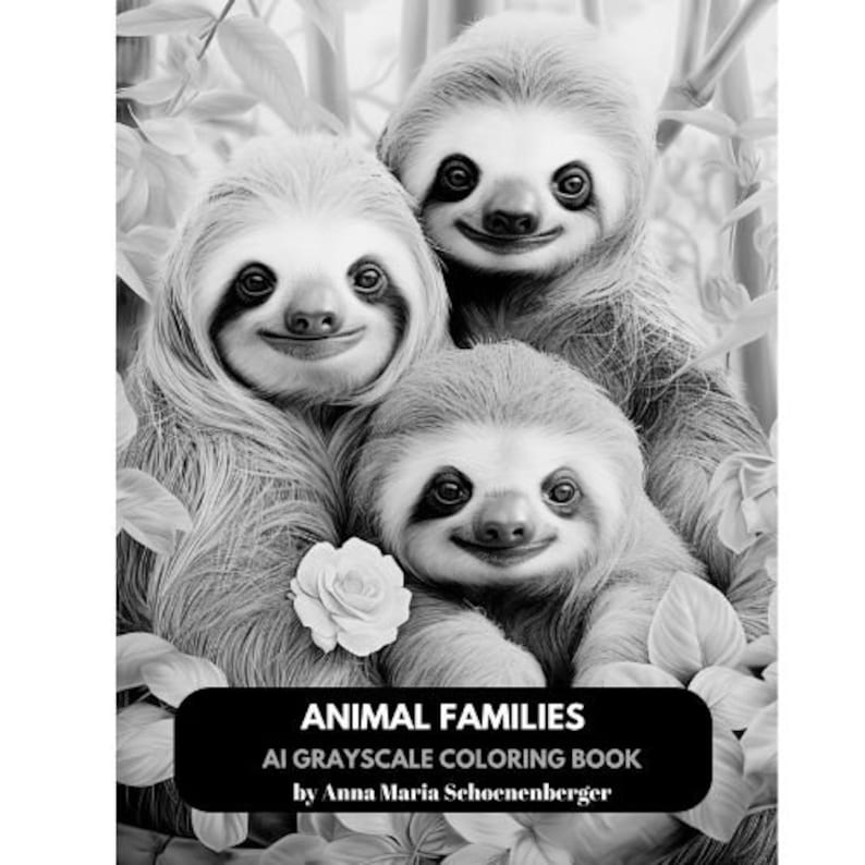 ANIMAL FAMILIES - 50 AI Grayscale Coloring Pages - Etsy
