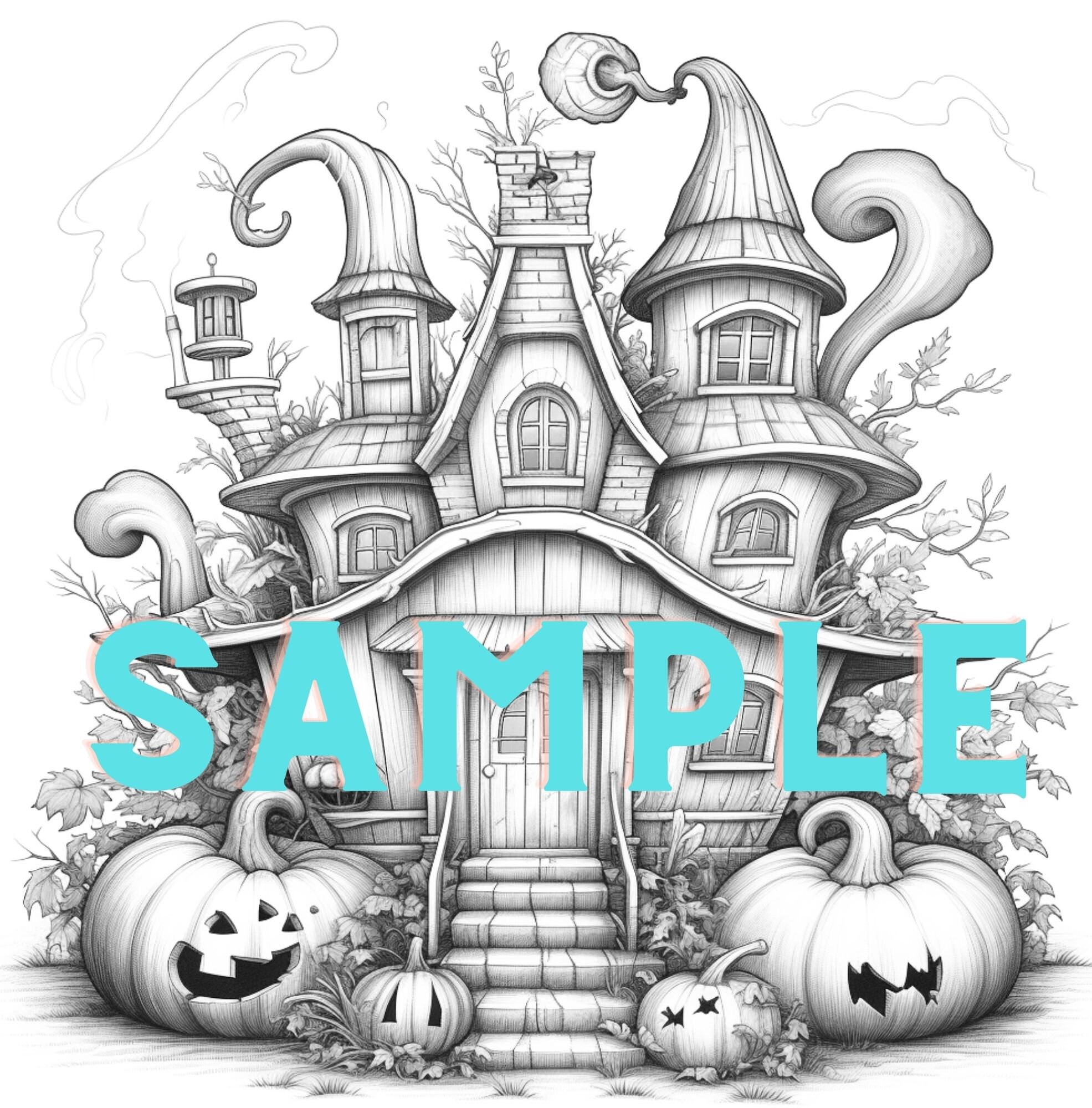 THE PUMPKIN PALACE 50 Grayscale Coloring Pages - Etsy