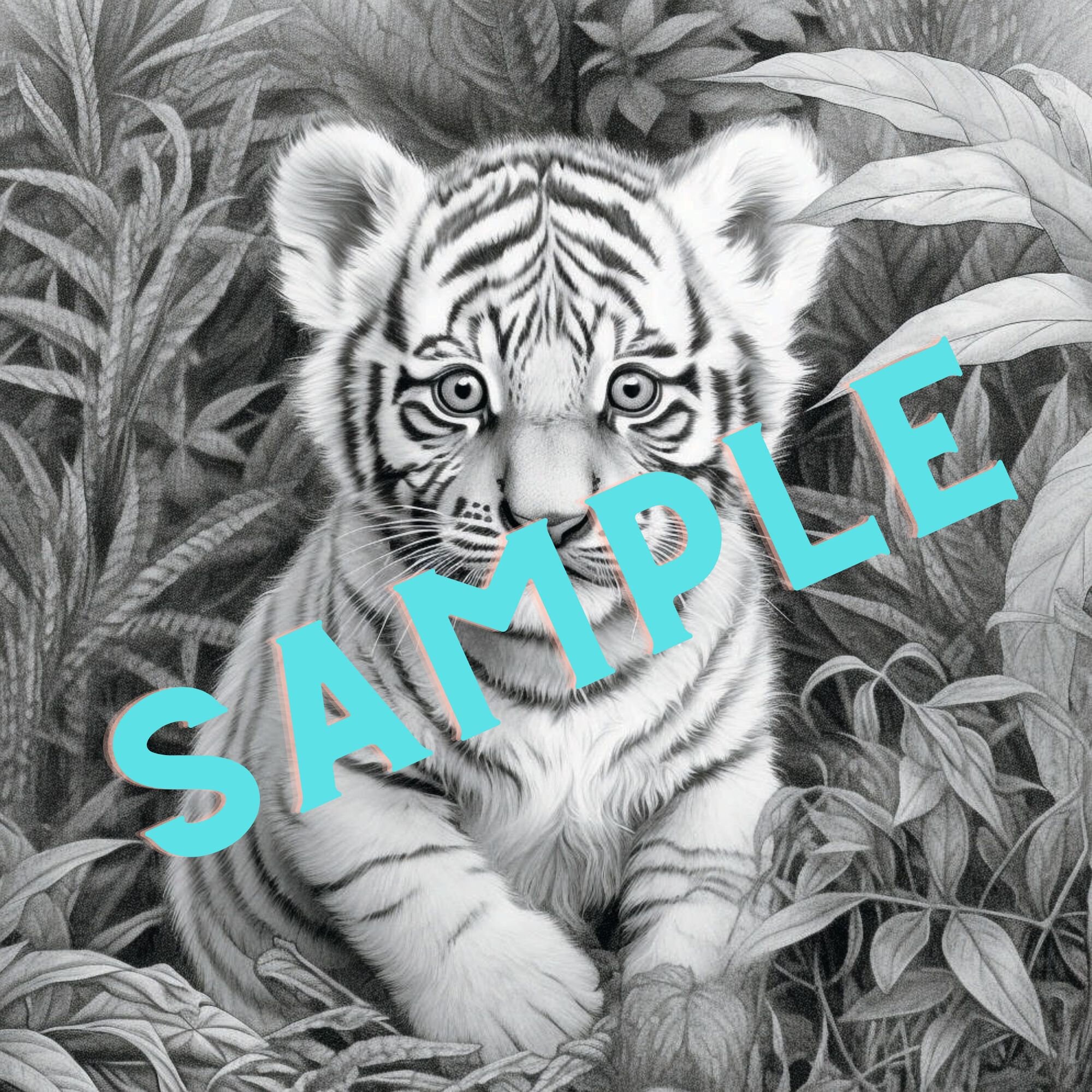 BABY JUNGLE ANIMALS 50 Grayscale Coloring Pages - Etsy