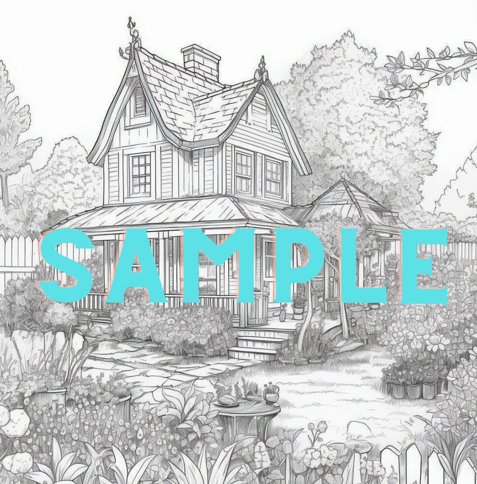 GARDEN COTTAGE 50 AI Grayscale Coloring Pages - Etsy