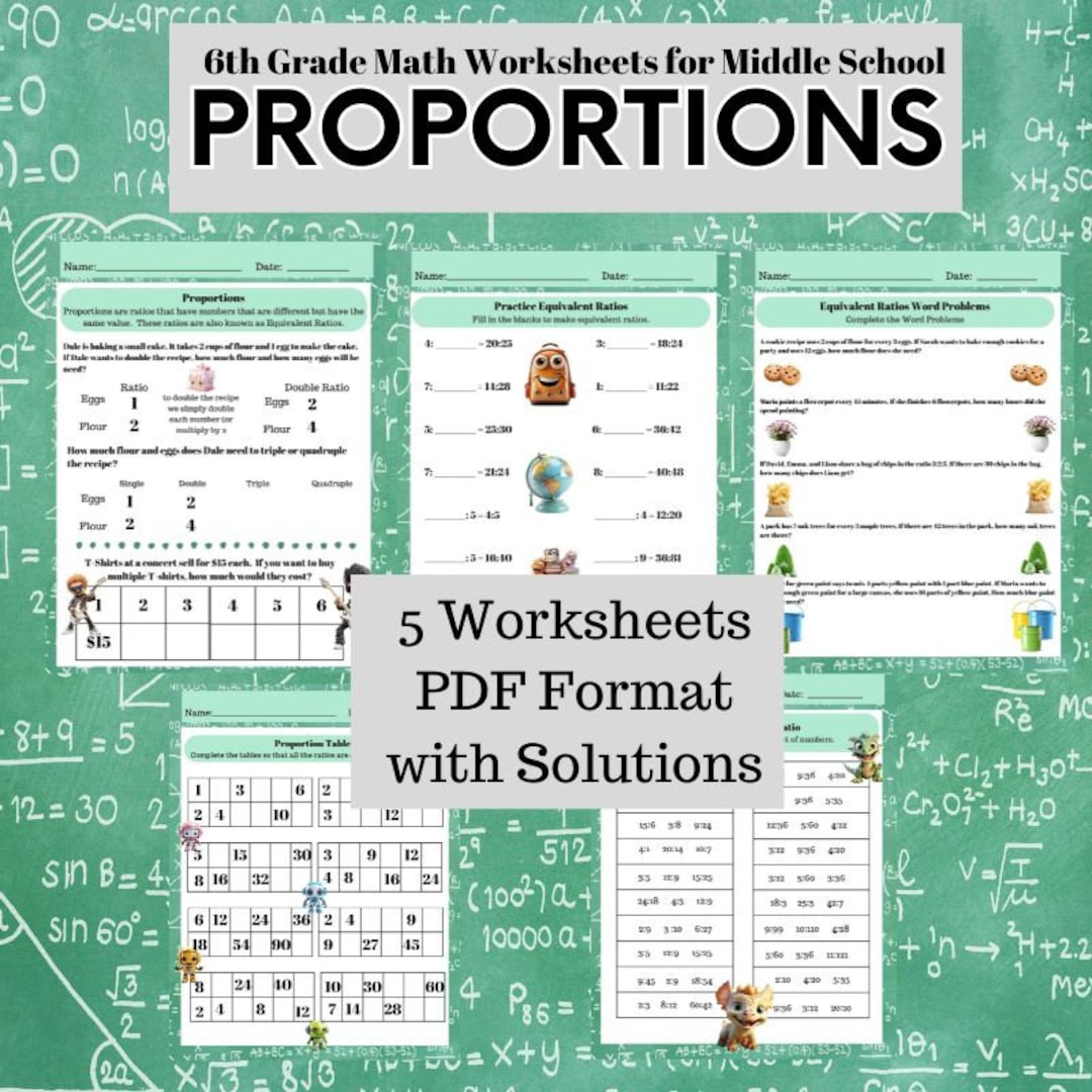 PROPORTIONS and EQUIVALENT Ratios-6th Grade Math Worksheets for Middle ...
