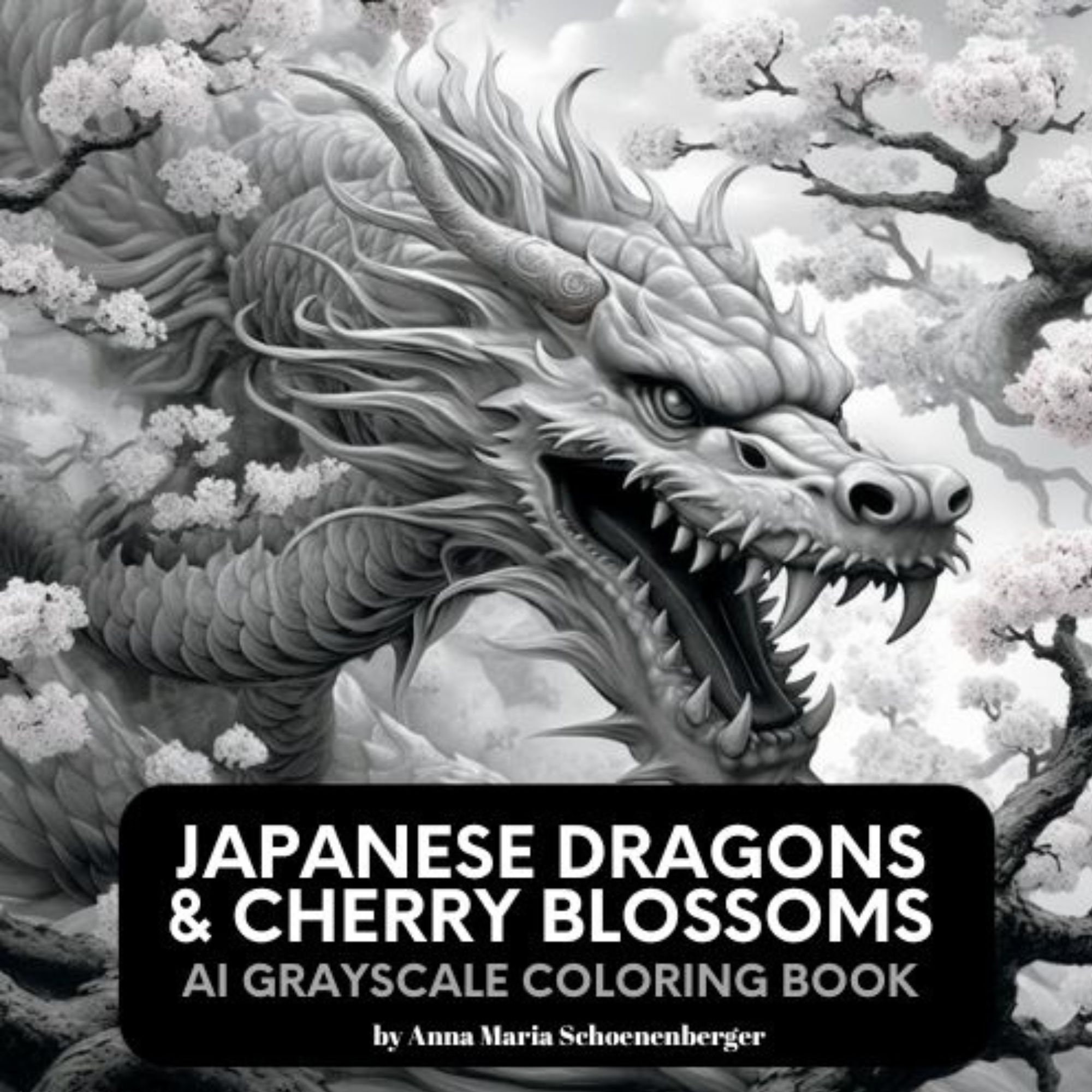 Japanese Dragons & Cherry Blossoms 50 AI Grayscale Coloring Pages - Etsy UK