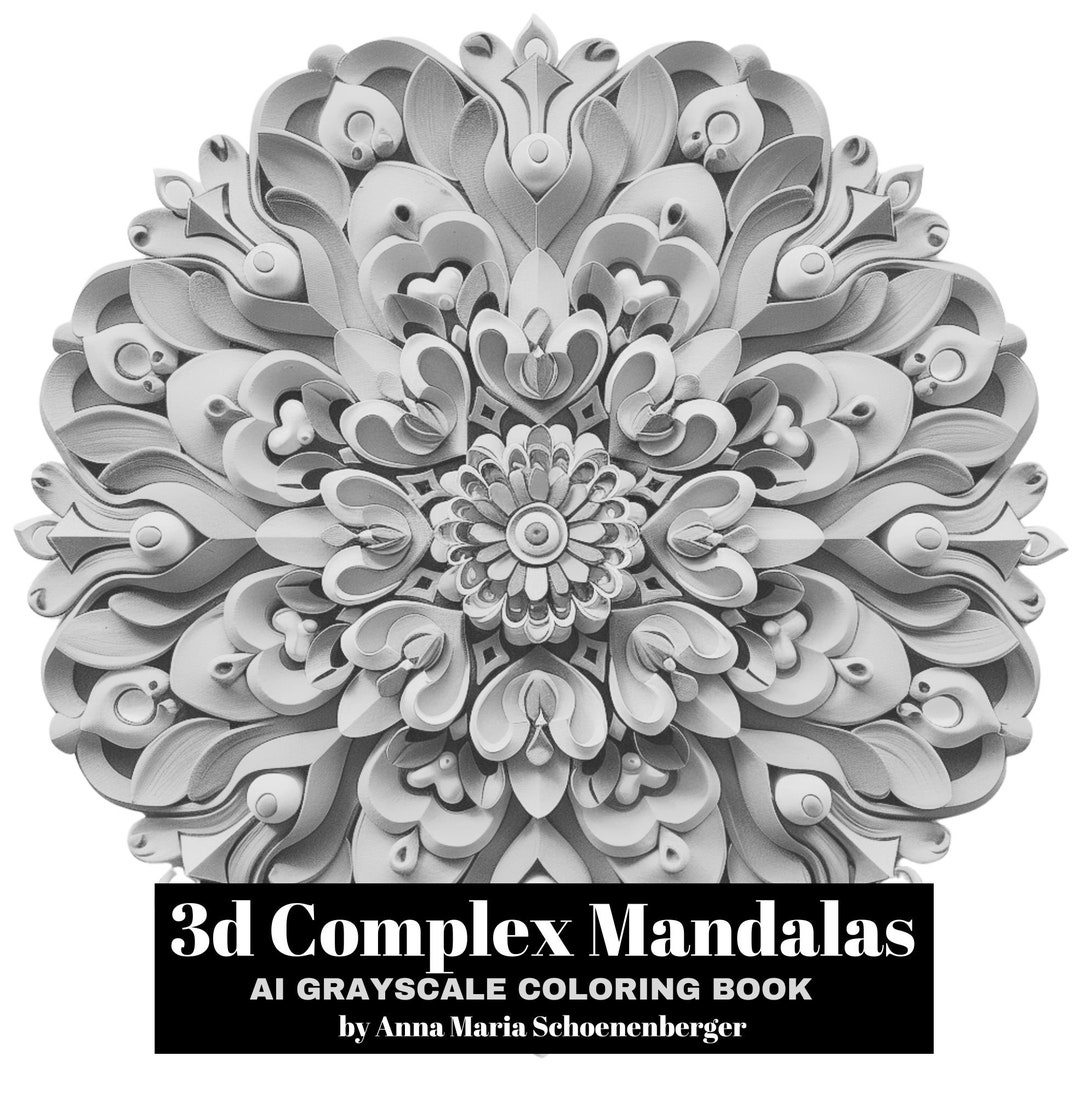 3d COMPLEX MANDALAS - 50 AI Grayscale Coloring Pages - Etsy