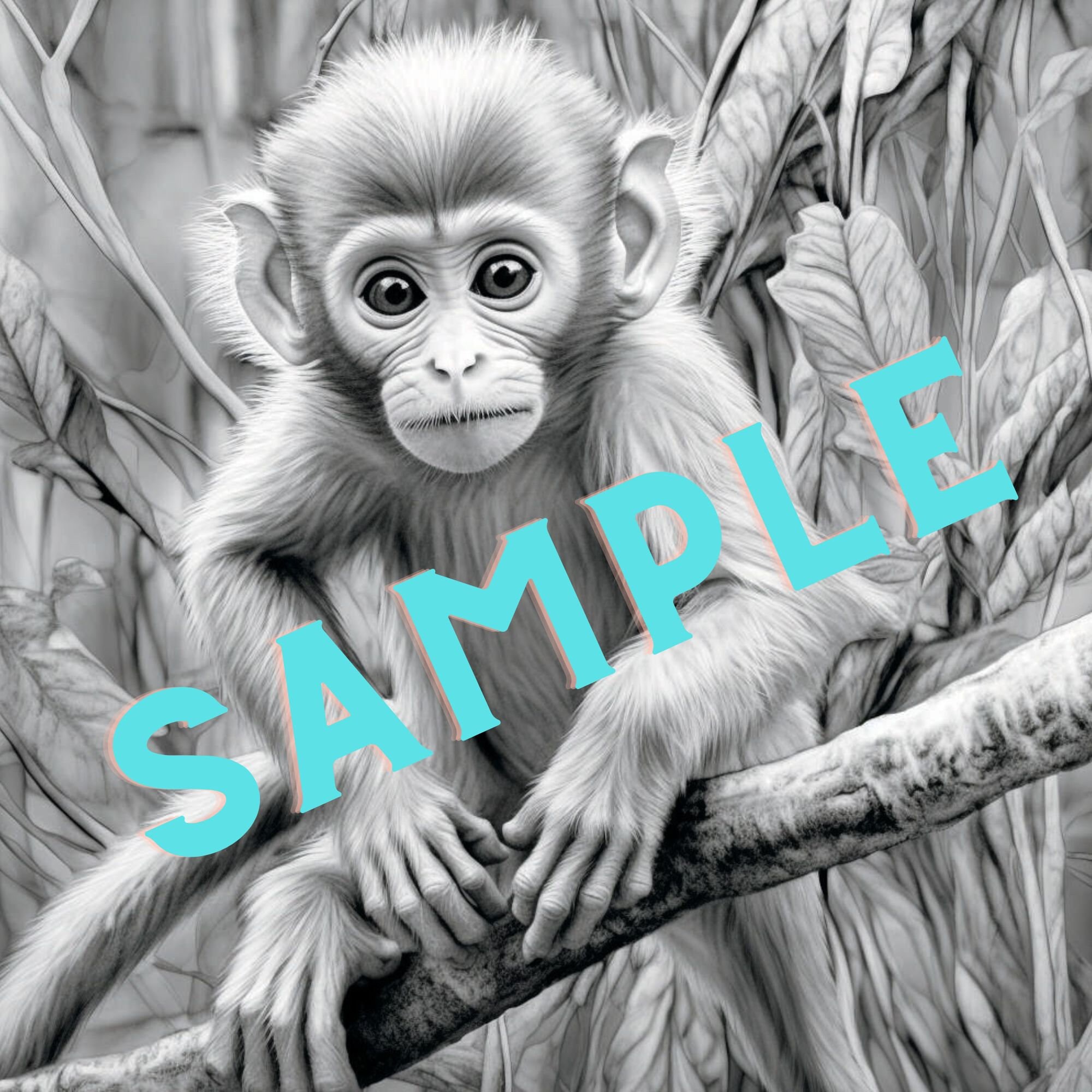 BABY JUNGLE ANIMALS - 50 Grayscale Coloring Pages - Etsy