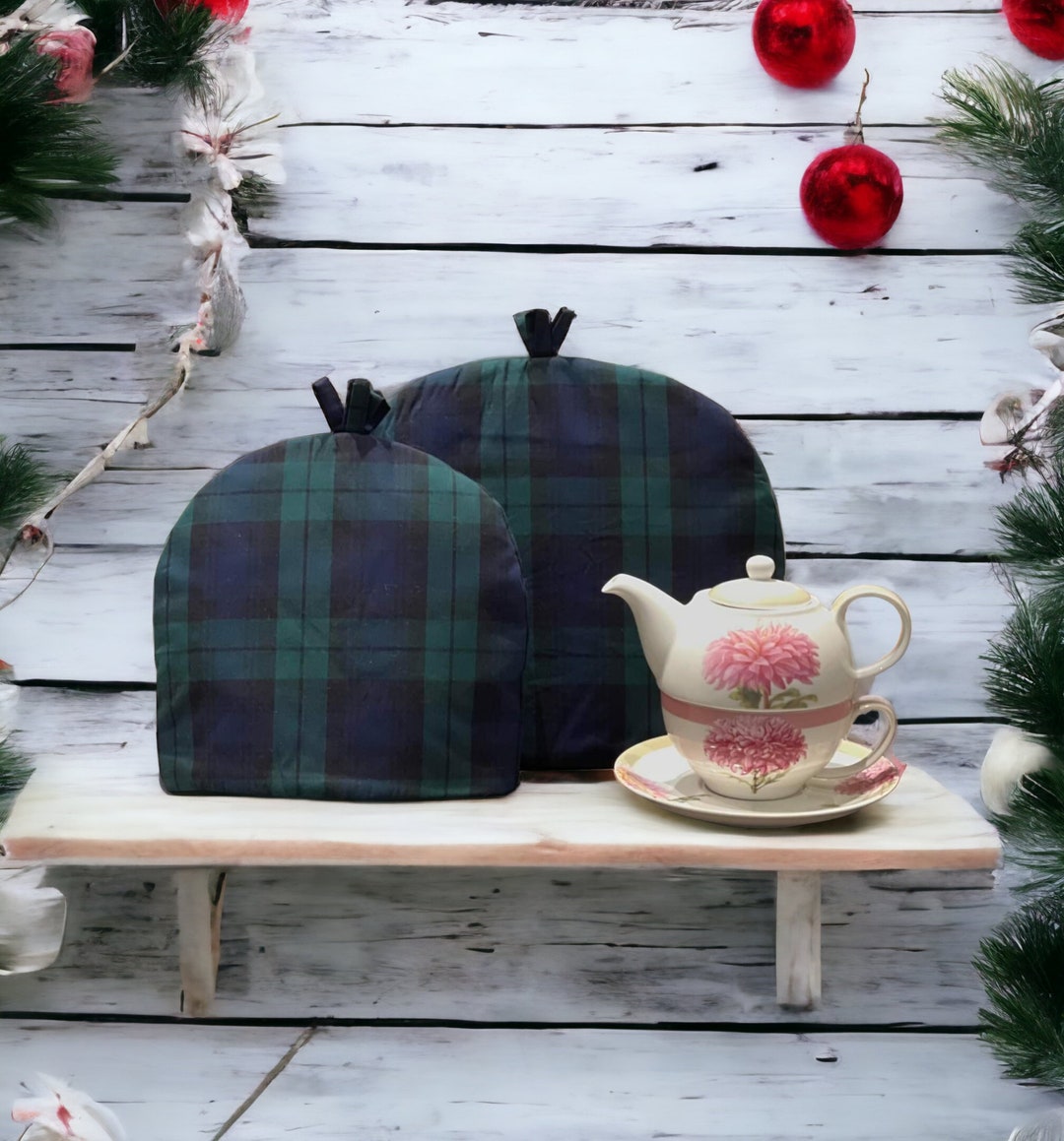 TEA COSY. Teapot Cover for a Retro Kitchen Black Watch Cotton Tartan ...