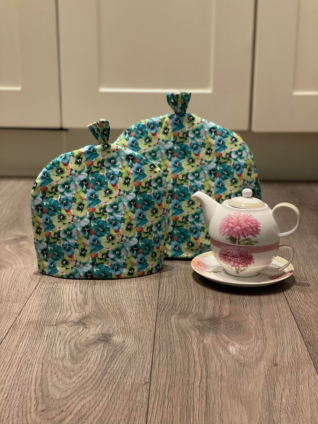 TEA COSY. Teapot Cover for a Retro Kitchen Green Blue Pansy - Etsy