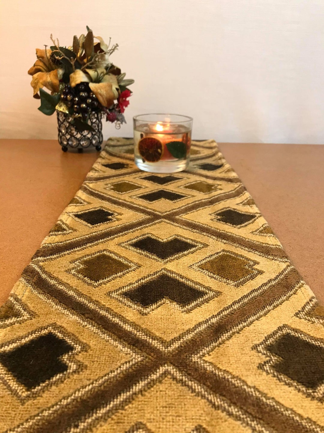130 Cm Long Table Runner Brown Gold Ivory Beige Table Decor - Etsy
