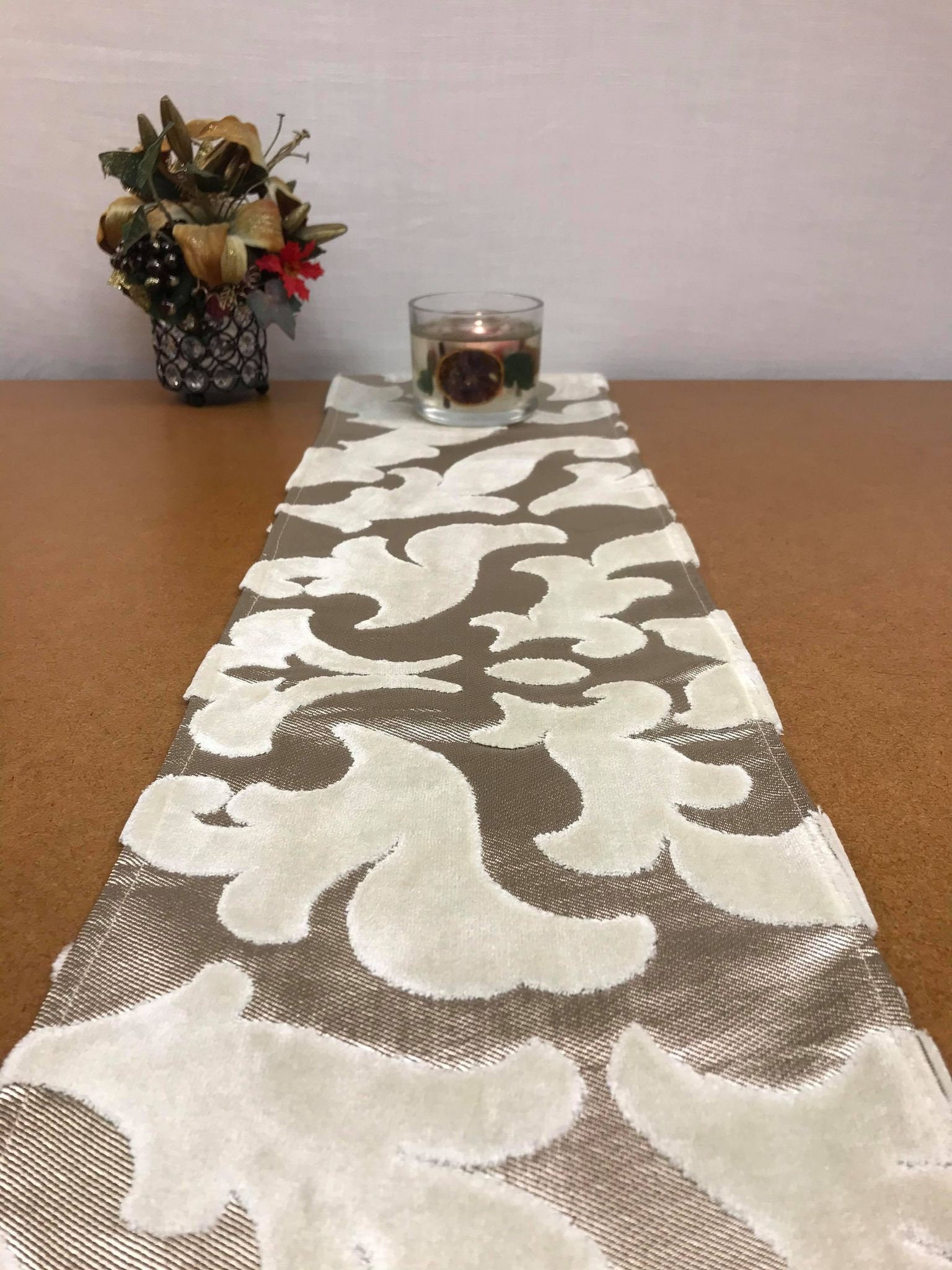 148 cm longTable Runner Silver Grey Ivory Table Decor | Etsy