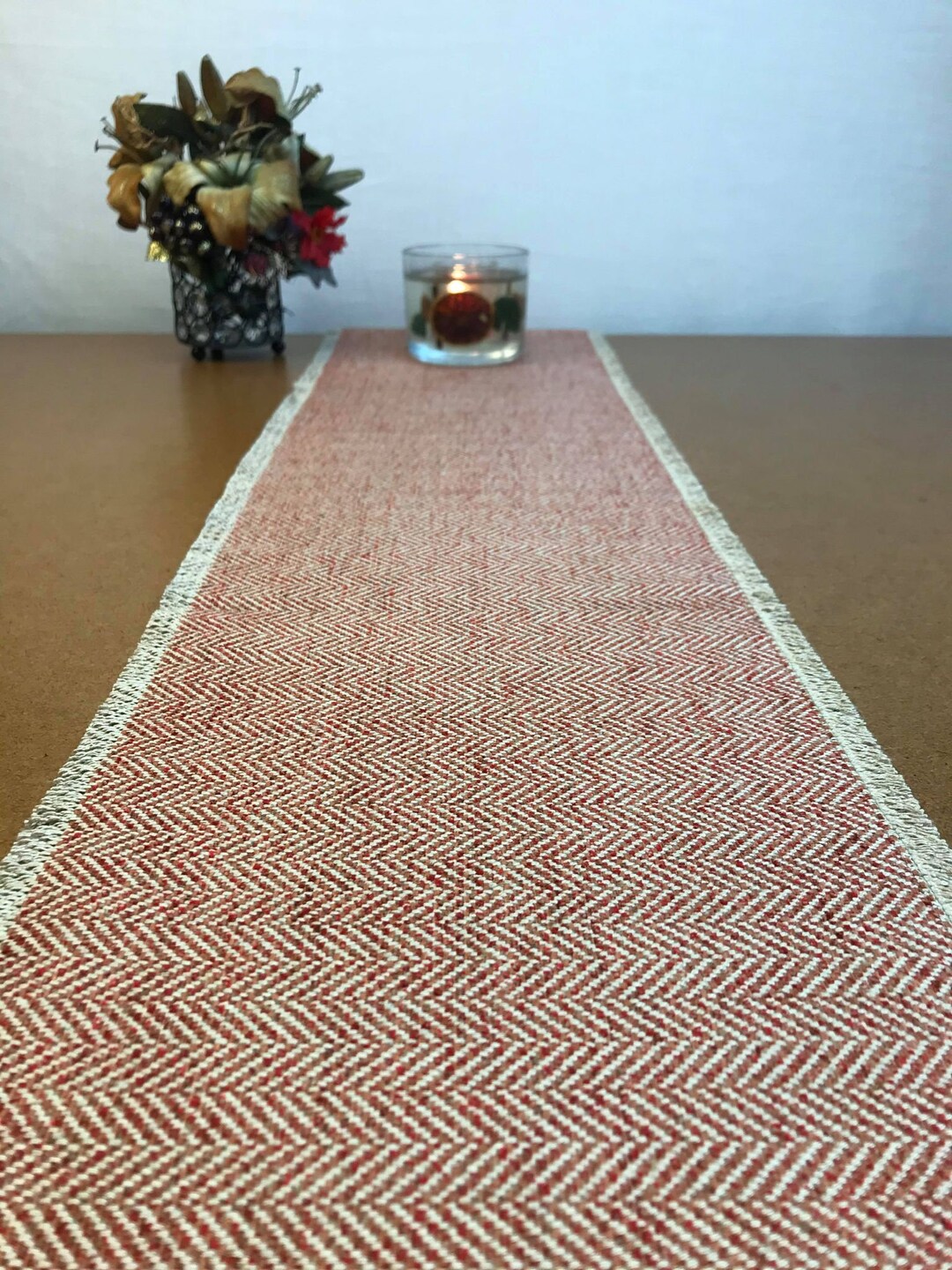 145 Cm Long Fringed Table Red Grey Ivory Beige Table Decor - Etsy