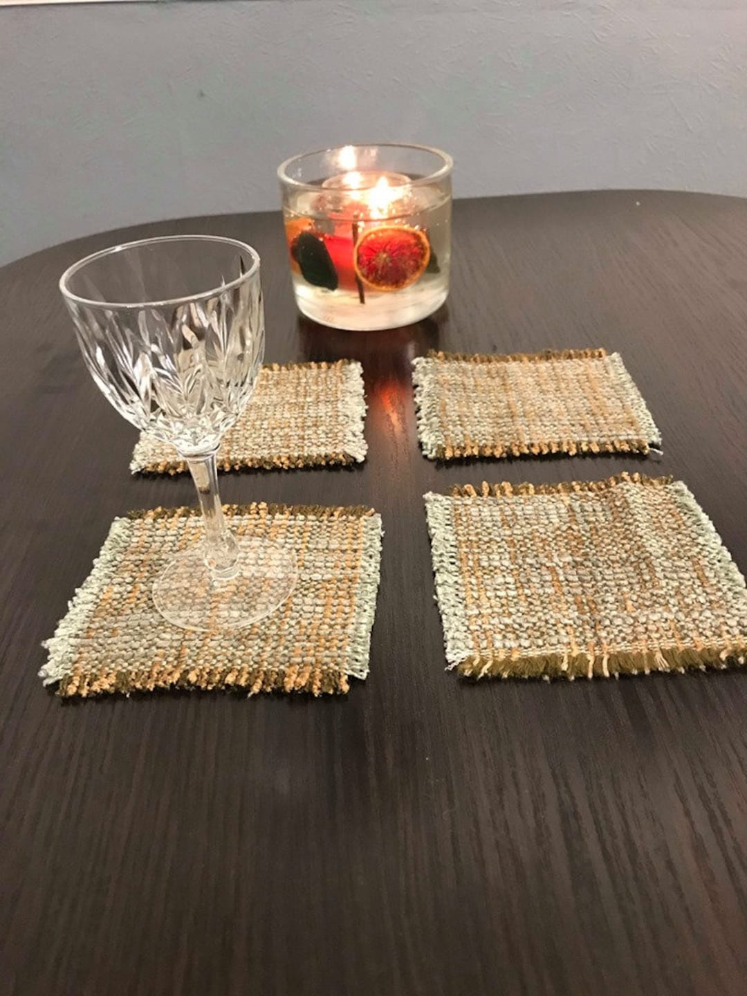 Fringed Coasters Fabric Cloth Coasters Gold Brown Ivory Housewarming ...