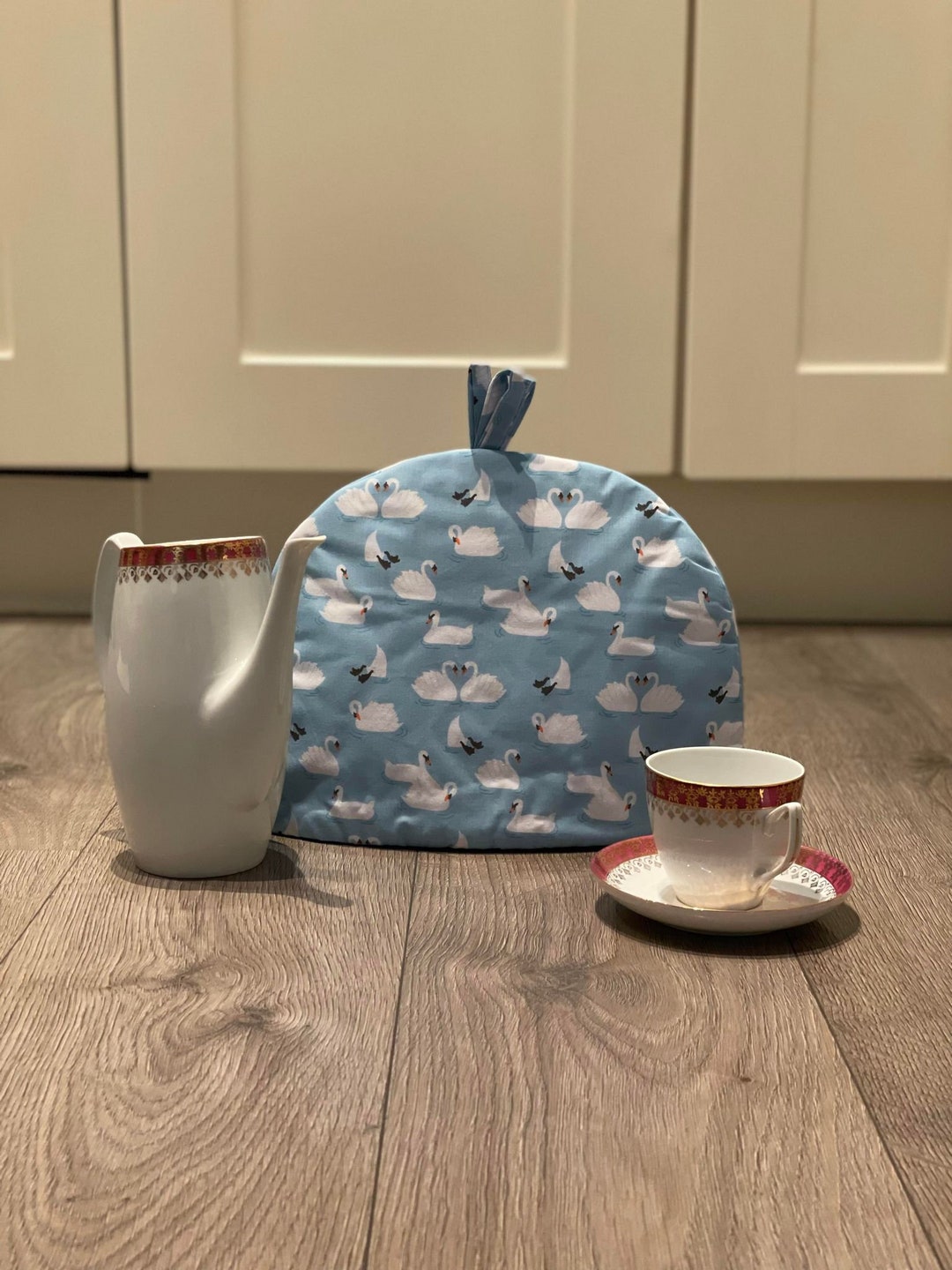 TEA COSY Teapot Cover for a Retro Kitchen Blue White Swan - Etsy