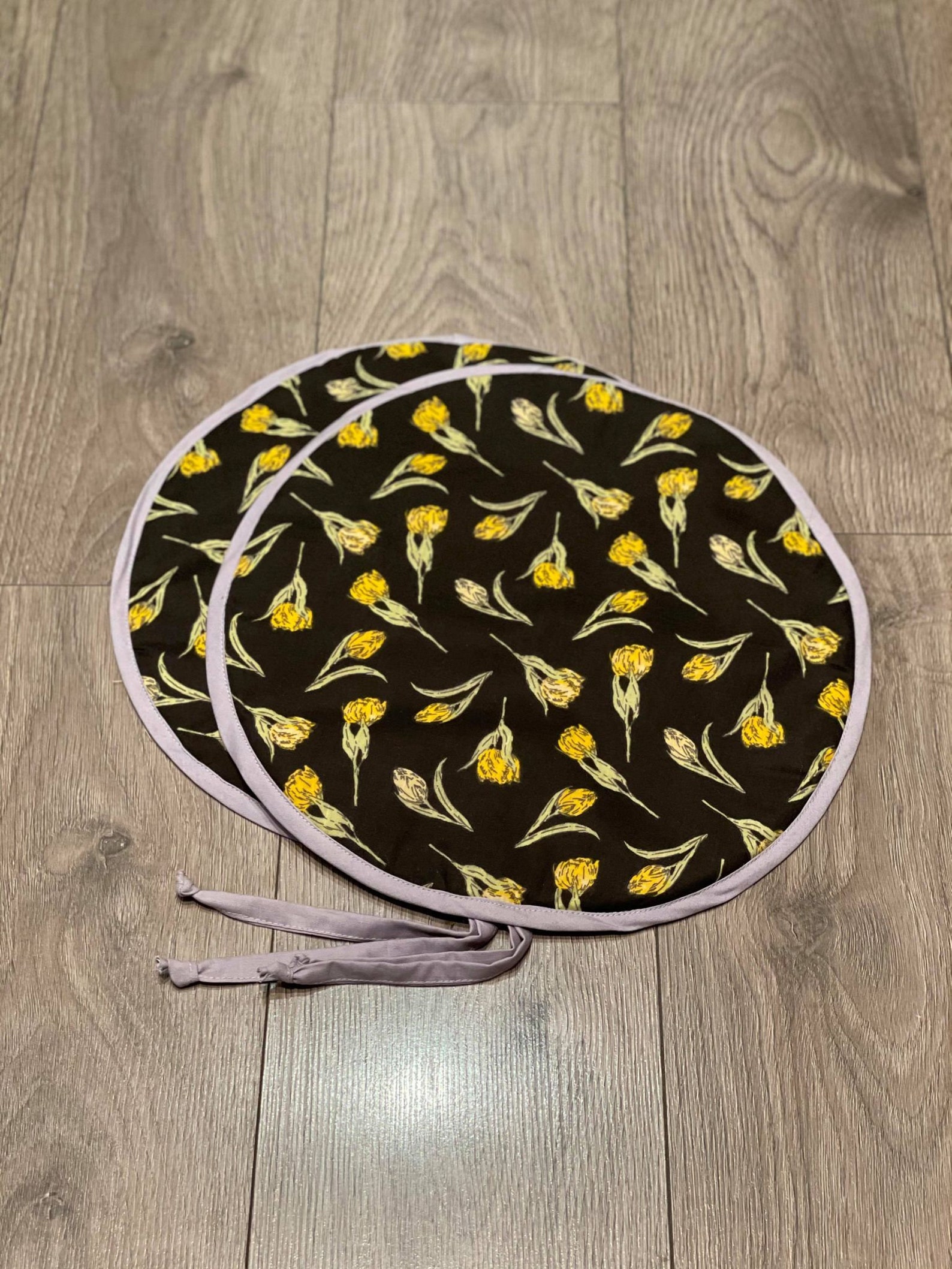 Aga Hob Lid Mat Pad Round Hob Cover With Loop Grey Black Tulips - Etsy