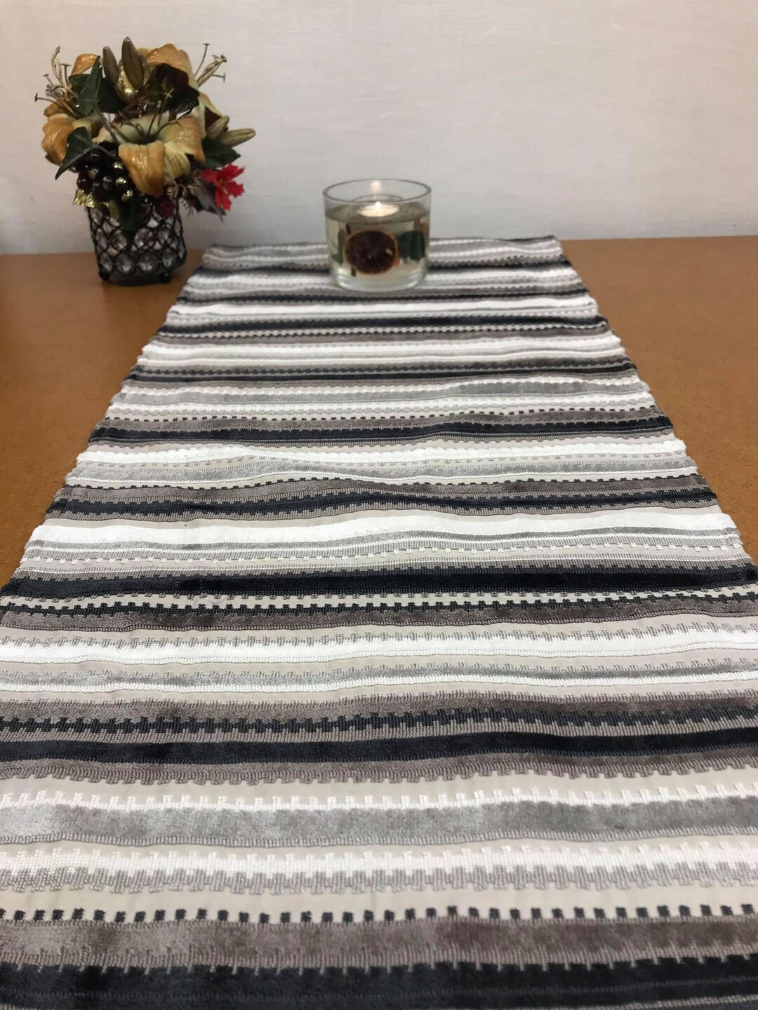 145 Cm Long Table Runner Black Silver Grey Ivory Table Decor - Etsy UK