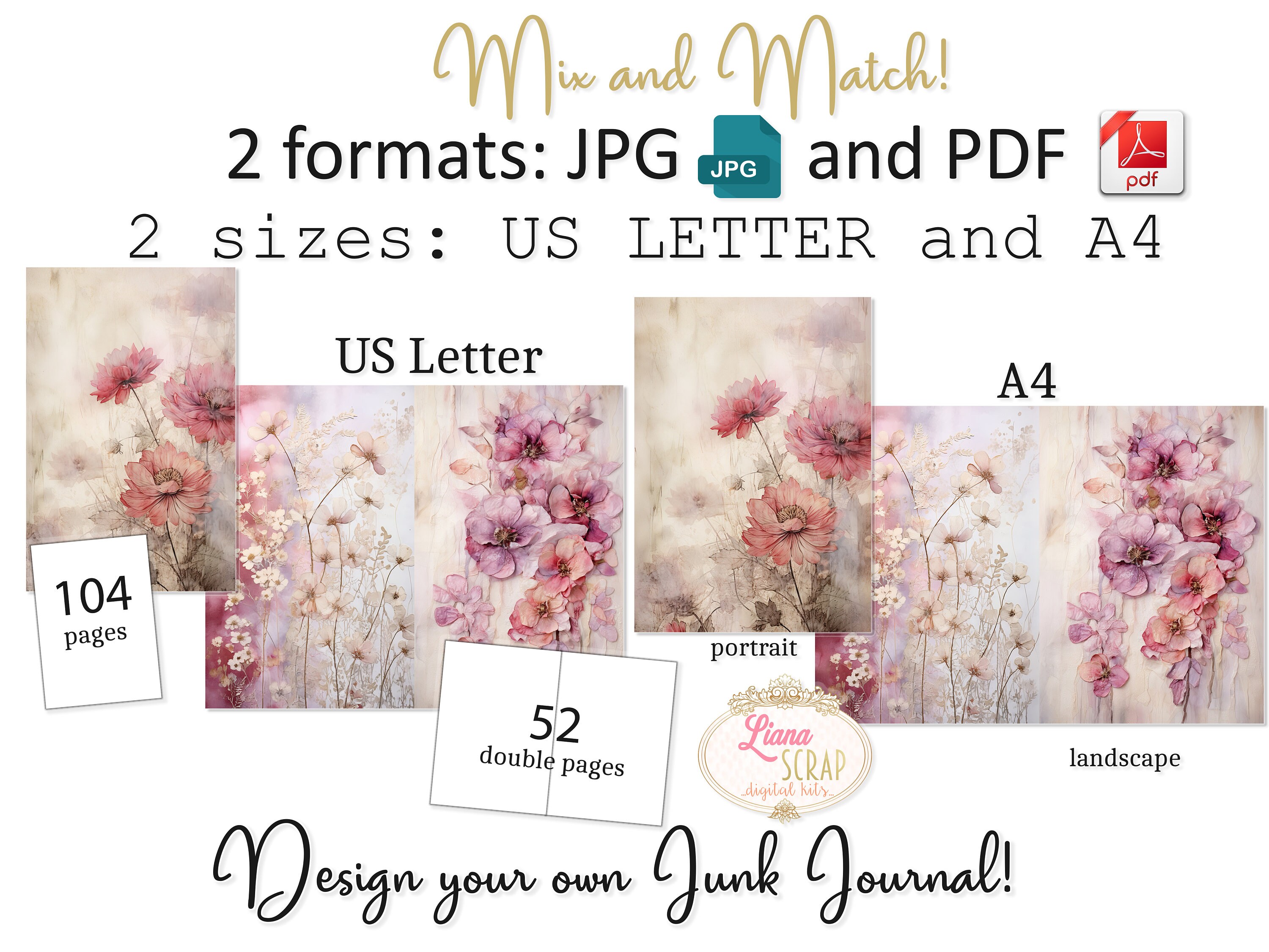 Junk Journal - Pressed Petals - US Letter and A4 Size, Mix and Match ...