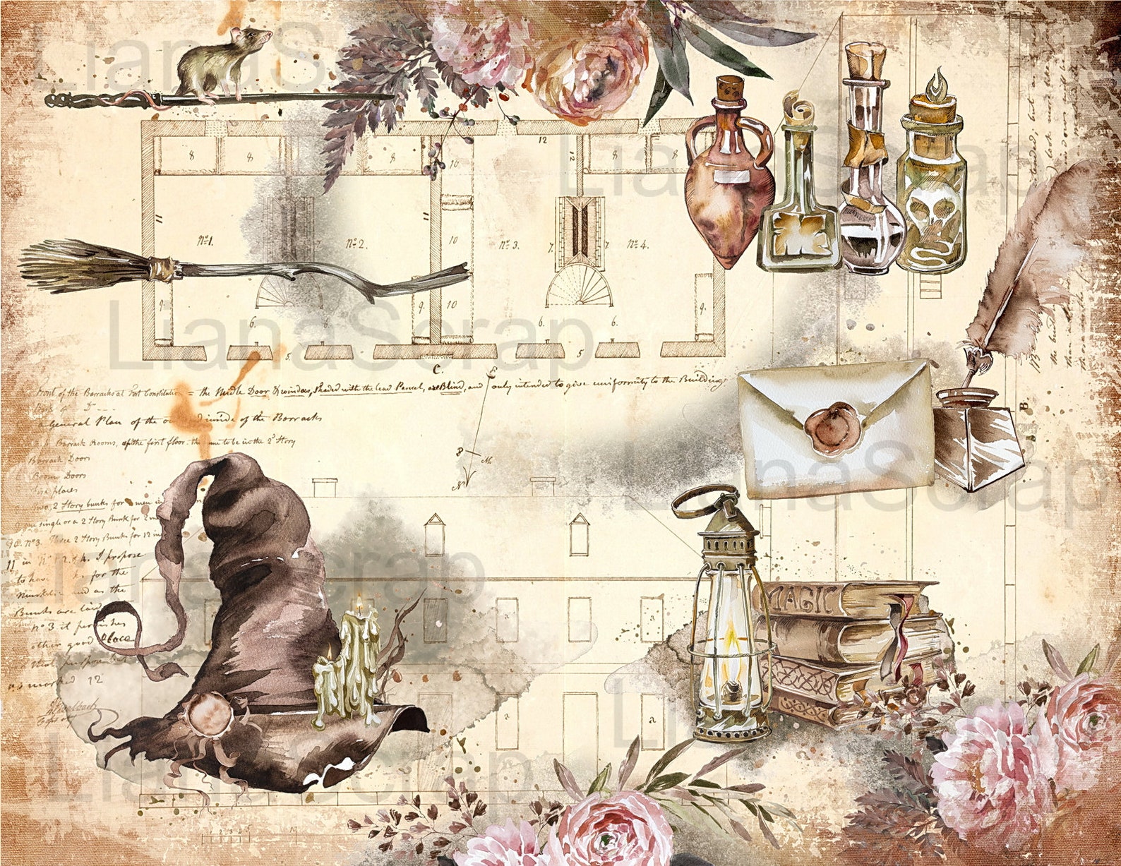 School of Magic Junk Journal Digital Kit Printable, Wizard Digital ...