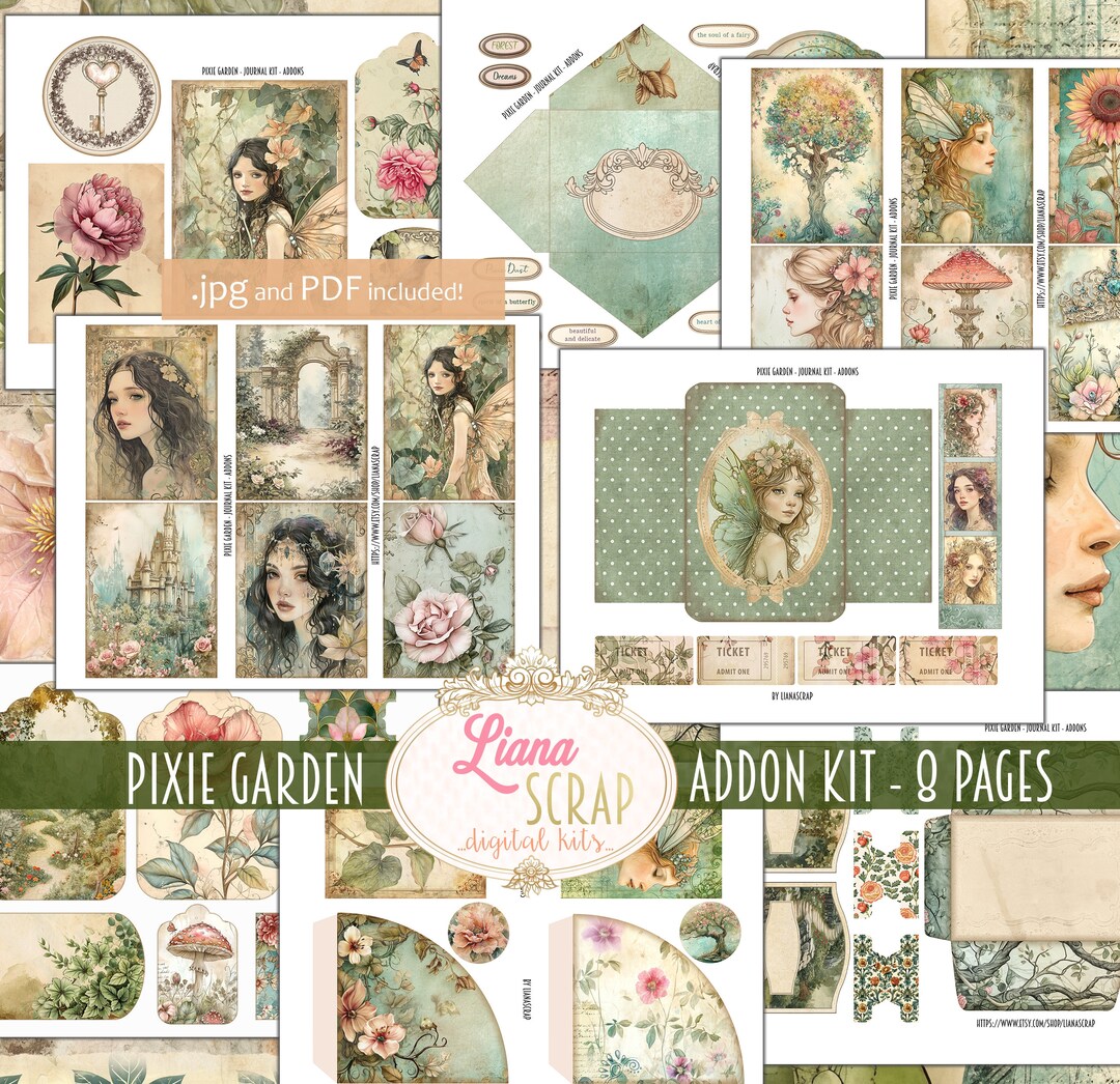 Pixie Garden Junk Journal ADDON Kit, Fantasy Collage Printable, Enchanted Fairy Forest ...