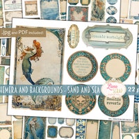 Mermaid Waters Pages, Ocean Themed Junk Journal, Sea Caves Scrapbooking ...