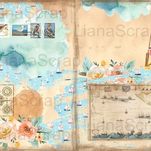 Waves and Seagulls Junk Journal Kit, Digital Ocean and Sea Printables ...