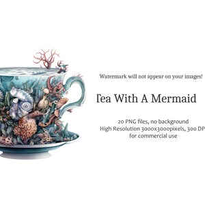 Tea With a Mermaid Clipart PNG Set, 20 Tea Theme Clipart, Commercial ...