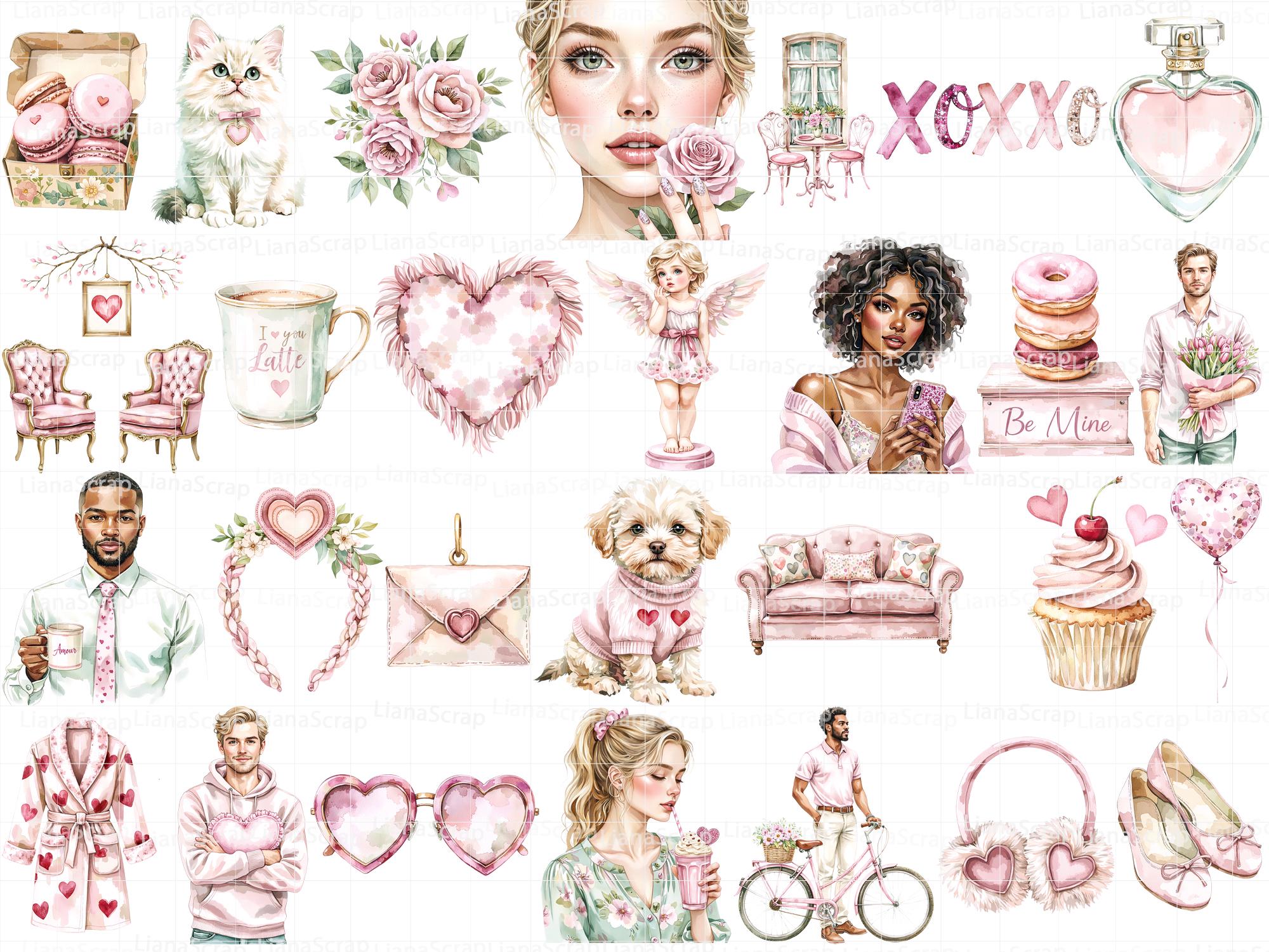 Romantic Watercolor Clipart Bundle, Valentine's Day Illustrations (110 ...