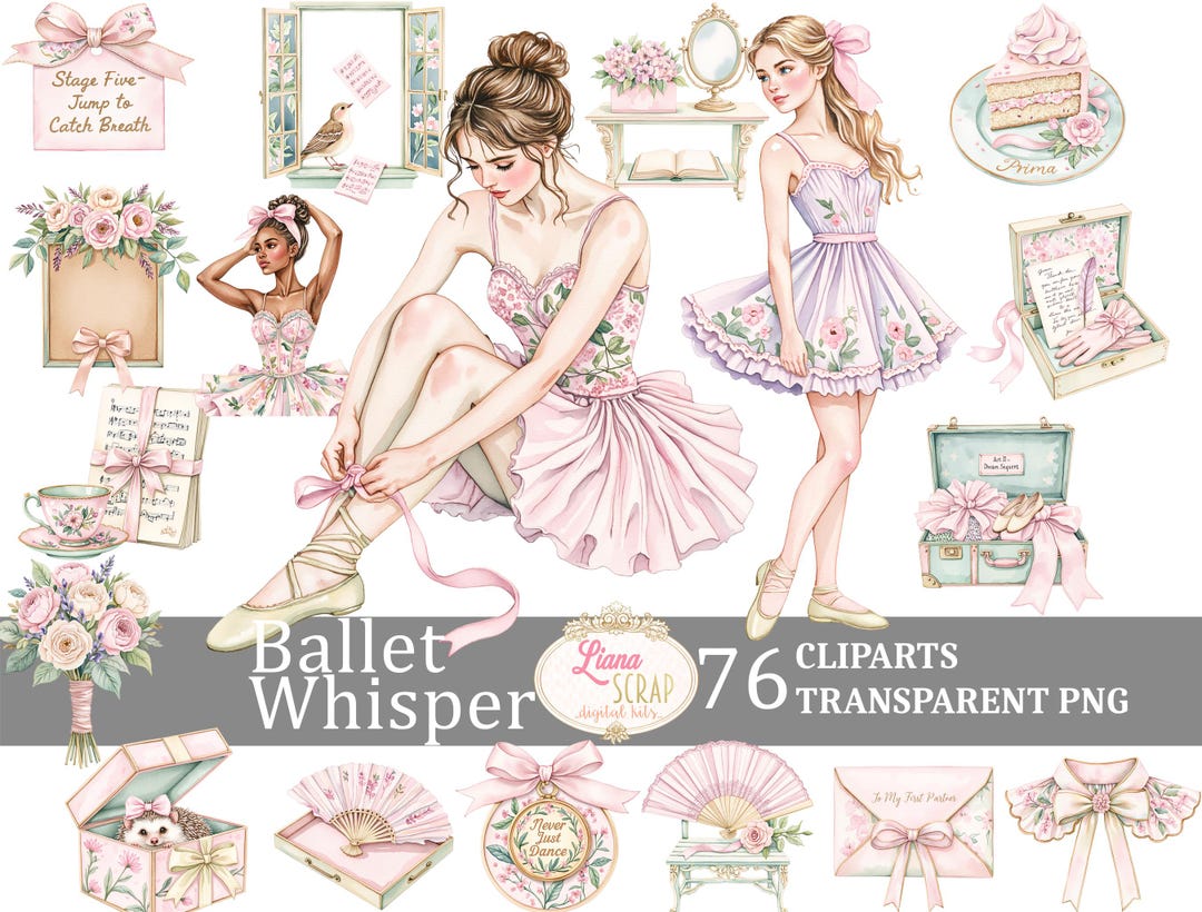 Ballet Whisper 76 Cliparts Transparent PNG Ballet Dancer Digital ...