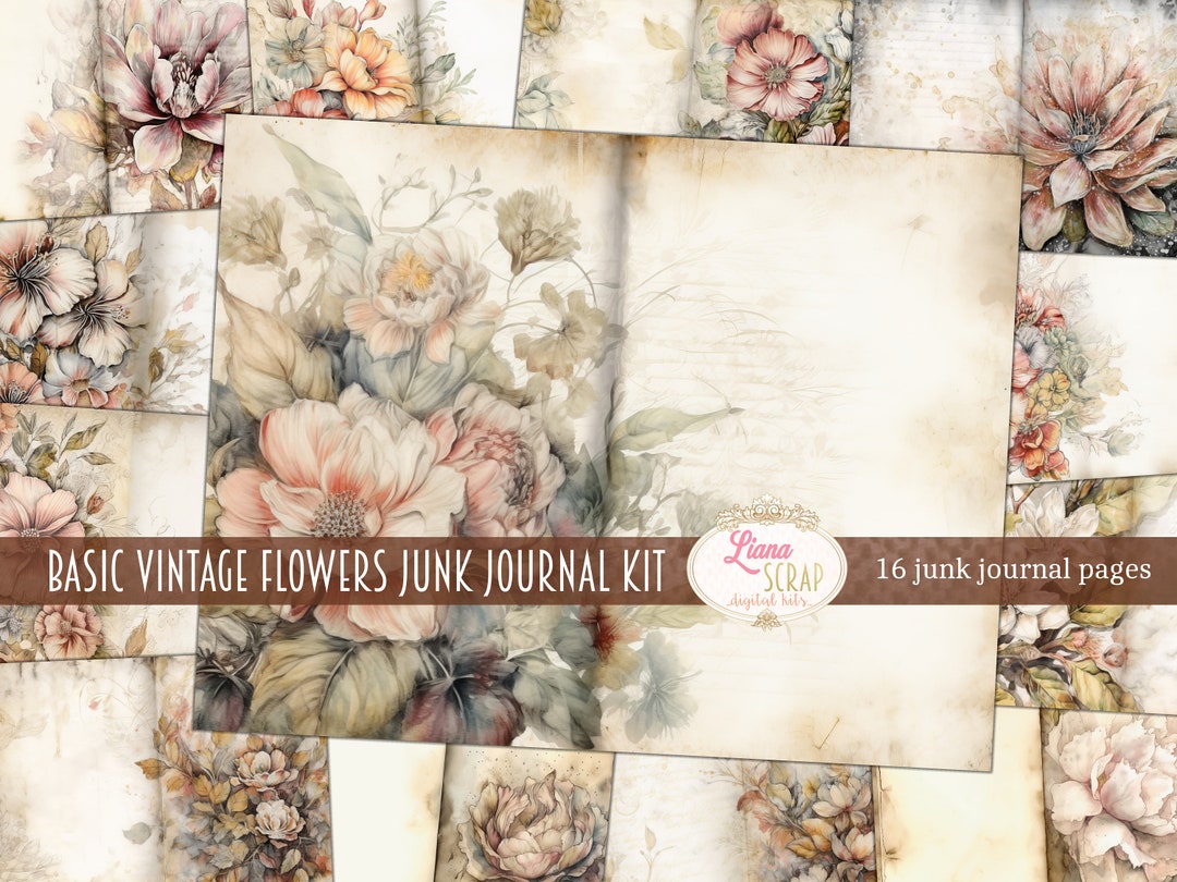Basic Vintage Flowers Digital Paper for Junk Journals, Paper With ...